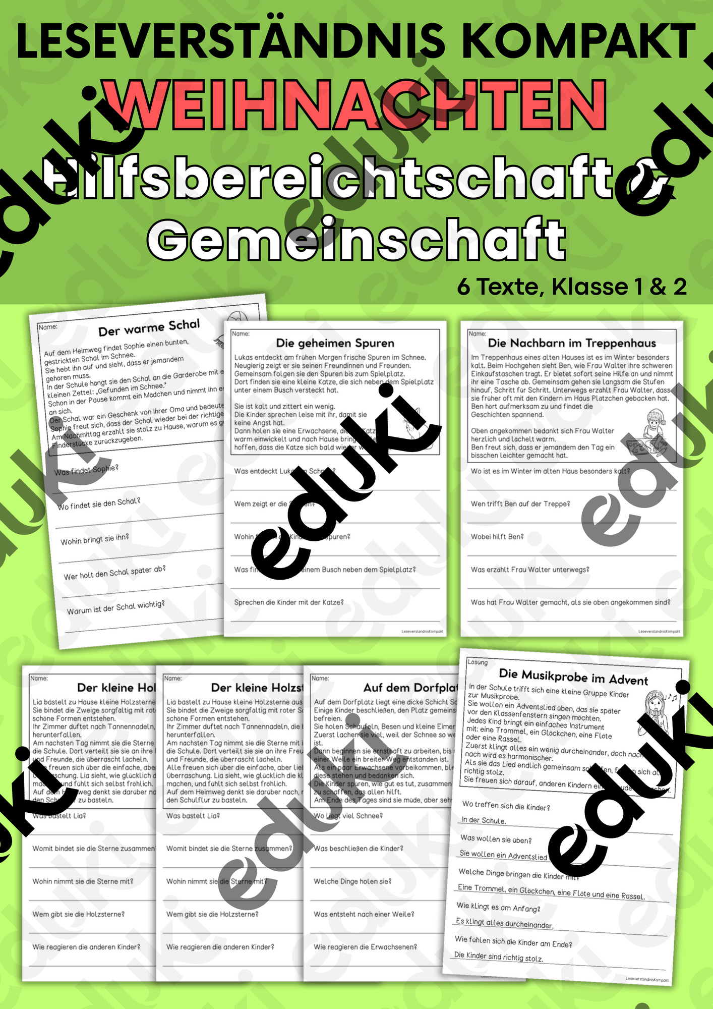 Hilfsbereitschaft & Gemeinschaft | Leseverständn, Klasse 1 + 2 ...