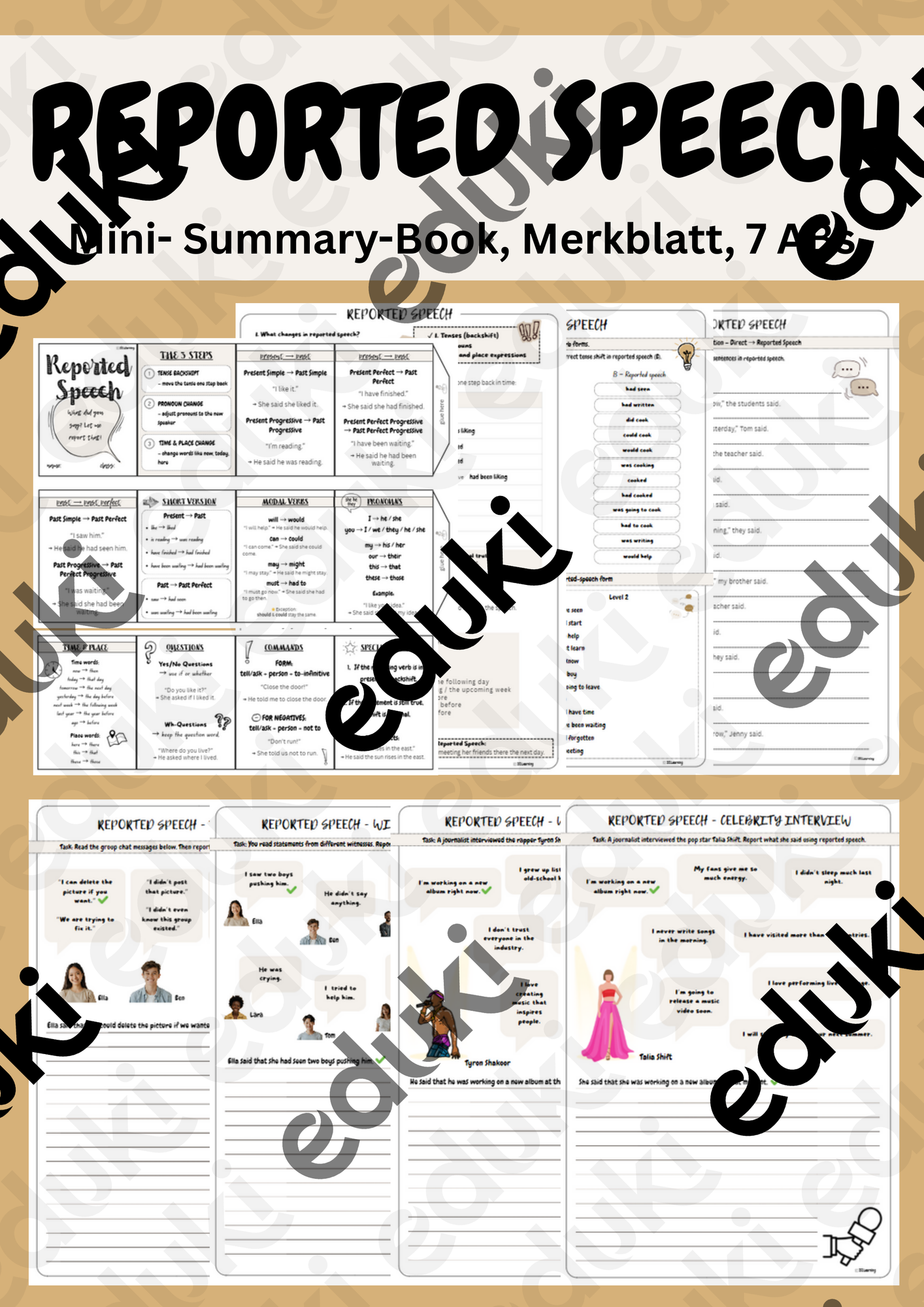REPORTED SPEECH - Mini-book, summary + exercises – Unterrichtsmaterial ...