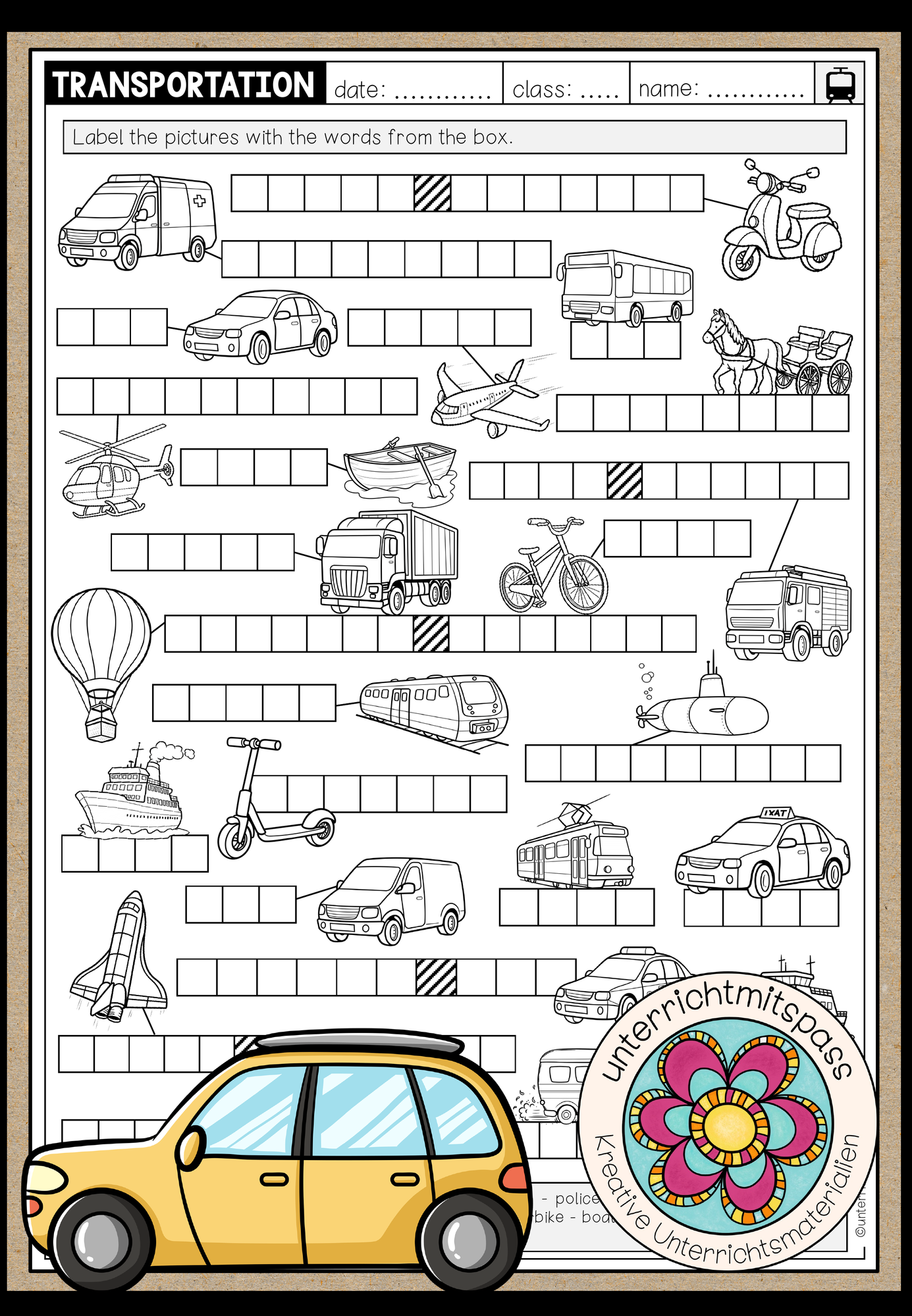 MEANS OF TRANSPORT - Let's work on words! – Unterrichtsmaterial im Fach Englisch