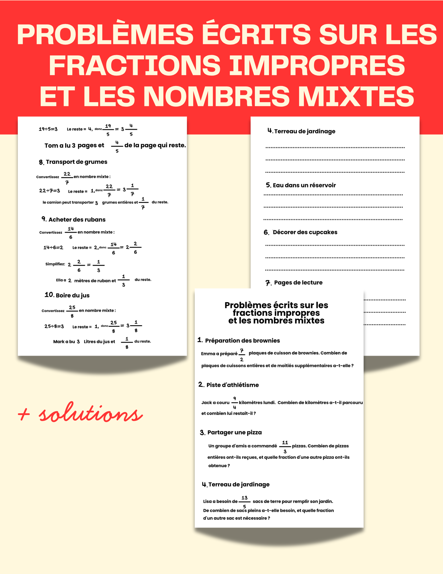 Problèmes Écrits sur les Fractions Impropres - Ressource pédagogique pour ton cours de Mathématiques