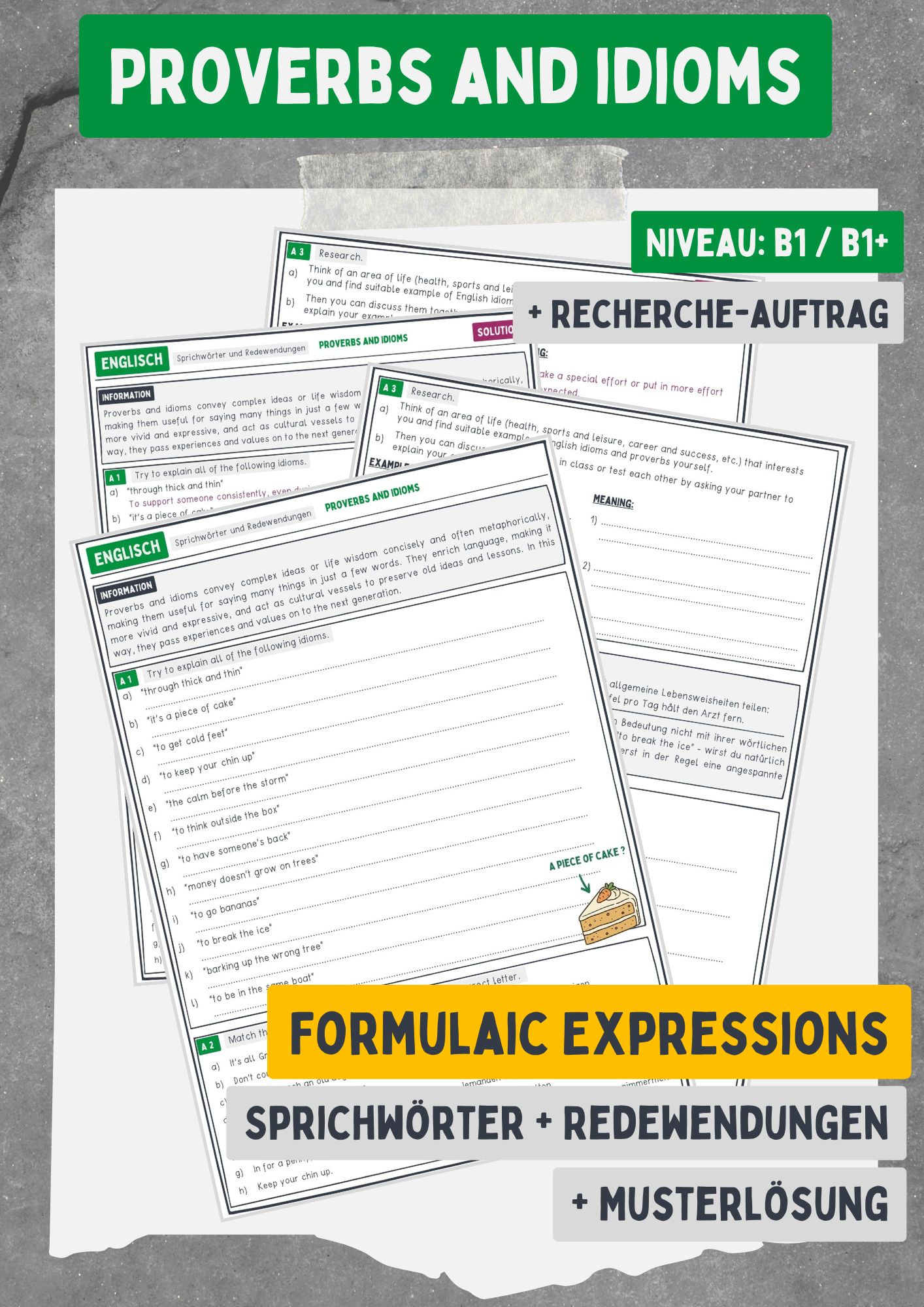 Proverbs and Idioms / Sprichwörter und Redewendungen - Übungen + Lösung ...