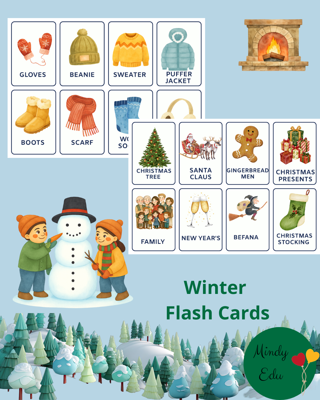 Flash cards Inverno in lingua inglese - Materiale didattico per la ...