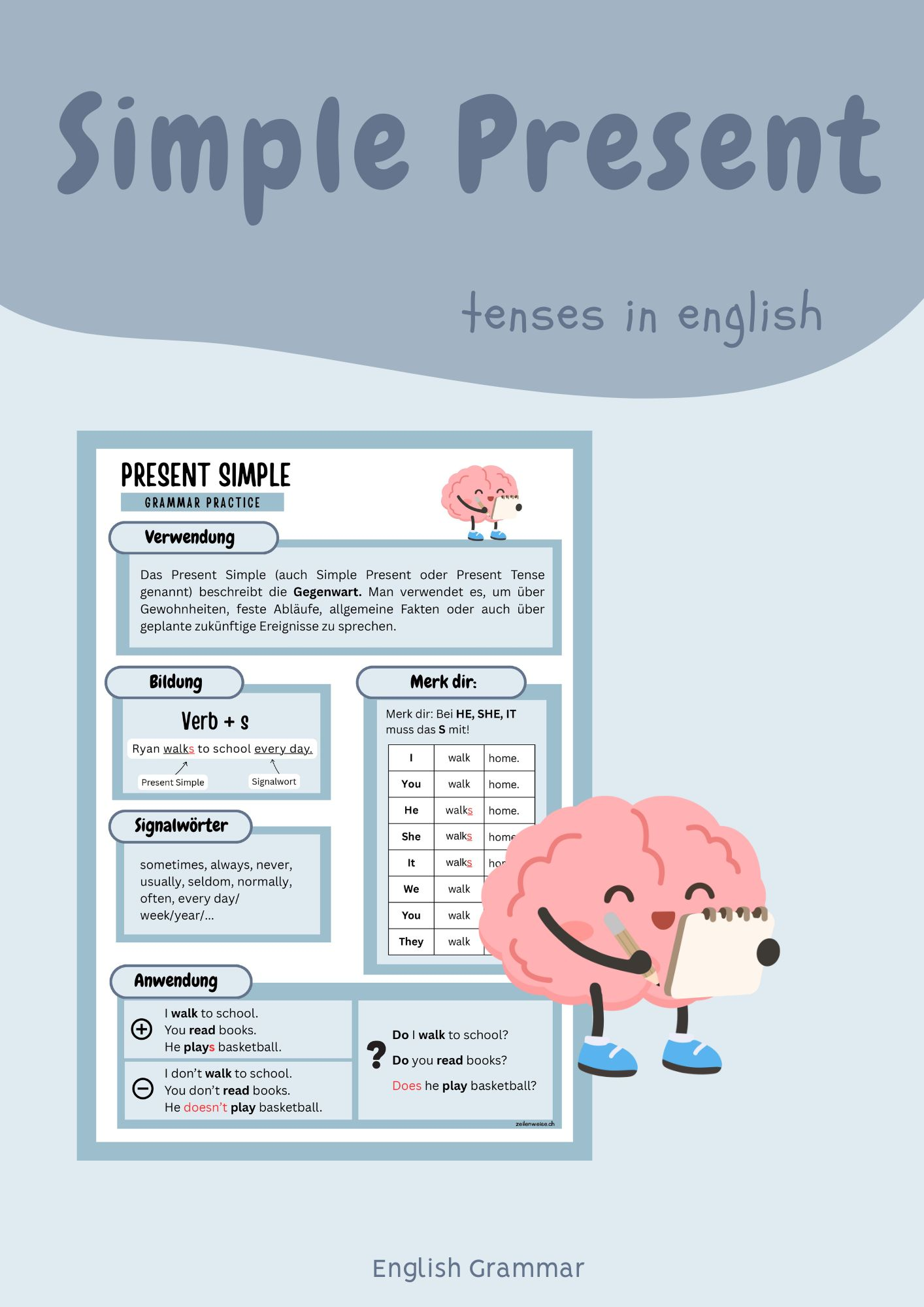 Present Simple Merkblatt – Unterrichtsmaterial im Fach Englisch