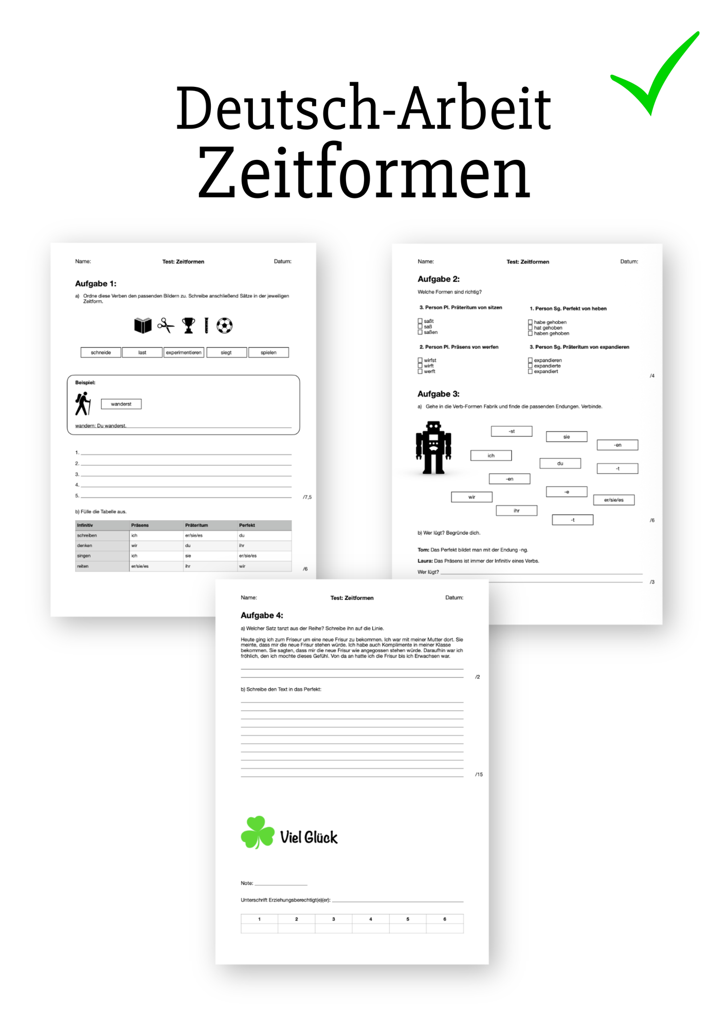 Deutscharbeit: Zeitformen mit Lösungen – Unterrichtsmaterial im Fach ...