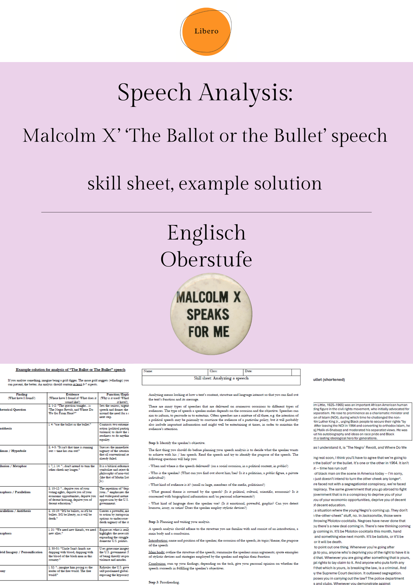 Malcolm X's 'The Ballot or the Bullet' speech: skill sheet and example ...