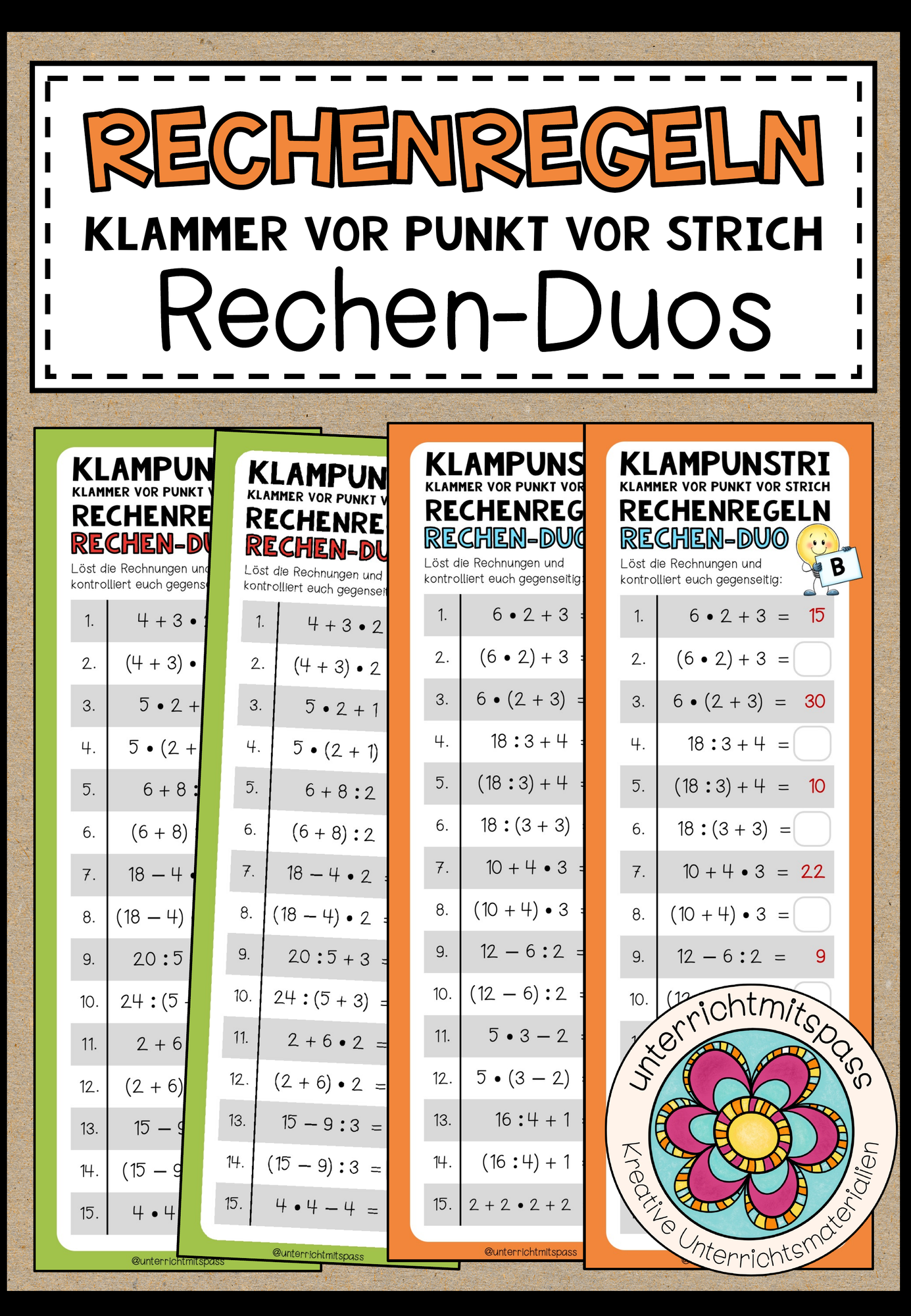 RECHENREGELN (Klammer vor Punkt vor Strich) - 3 Rechen-Duos ...