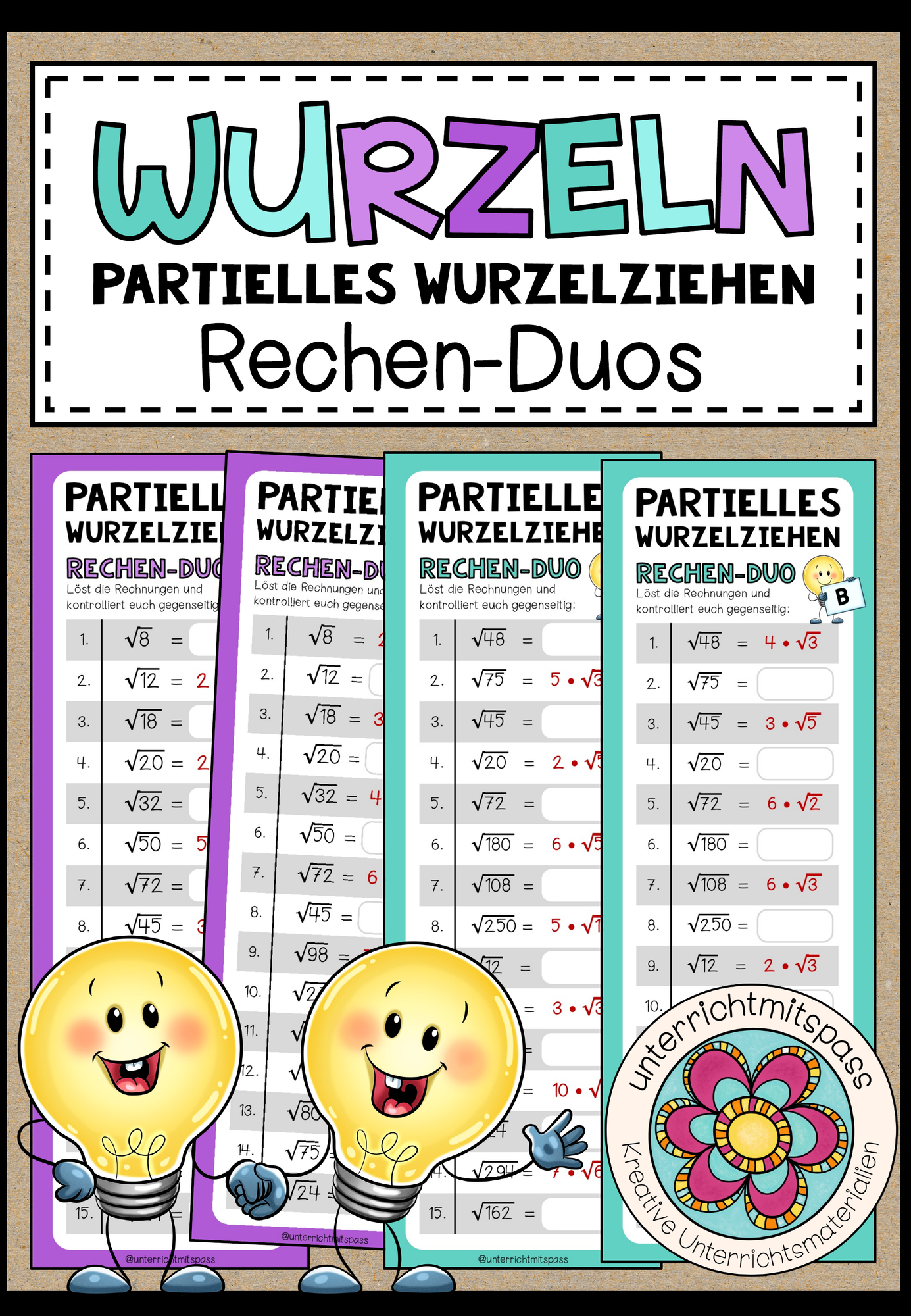 WURZELN (partielles Wurzelziehen) - 3 Rechen-Duos – Unterrichtsmaterial ...