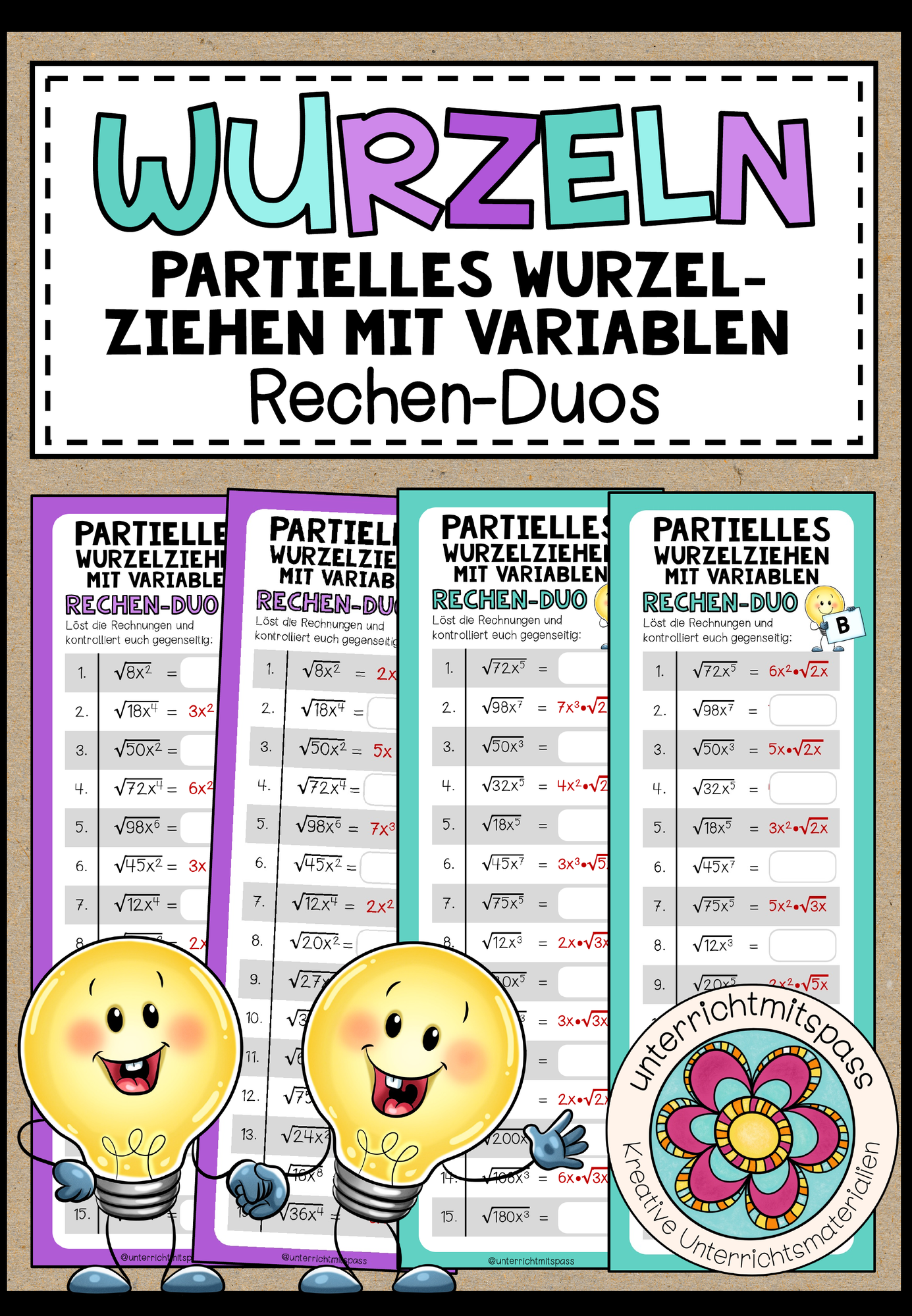 WURZELN (partielles Wurzelziehen mit Variablen) - 3 Rechen-Duos ...
