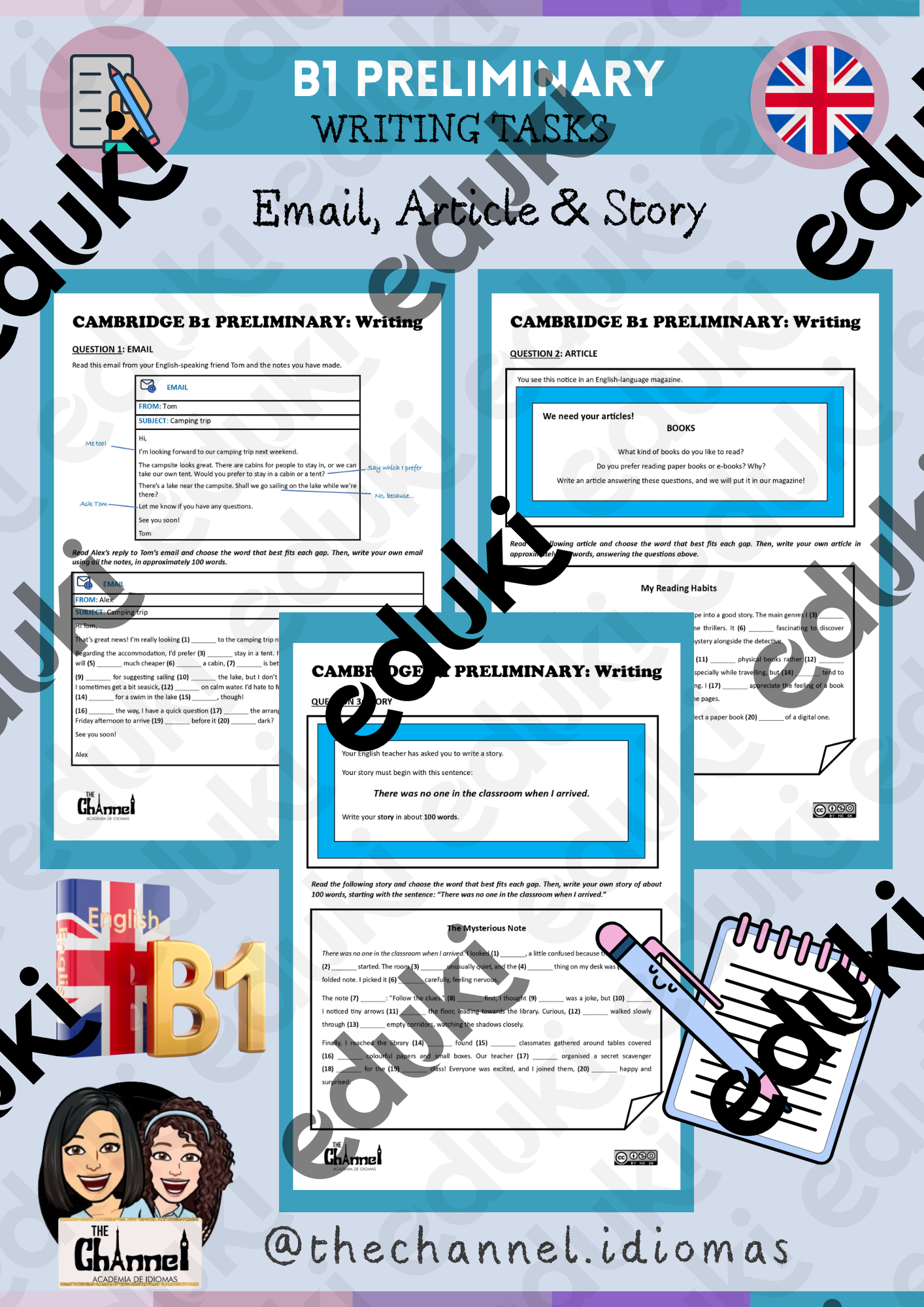 B1 PRELIMINARY – WRITING TASKS: Email, Article & Story (10) - material ...