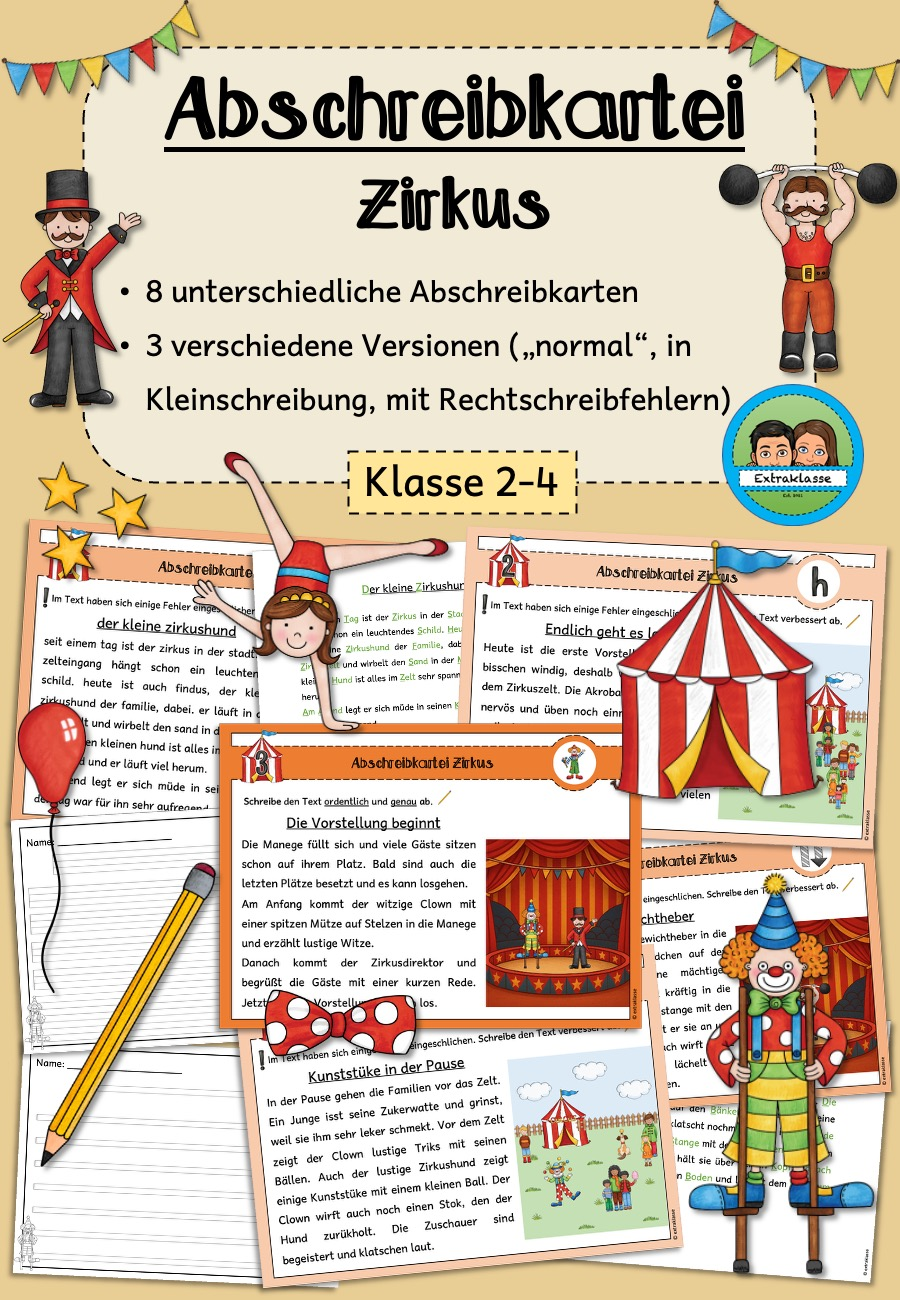 Abschreibkartei - Zirkus (Klasse 2-4) – Unterrichtsmaterial im Fach Deutsch