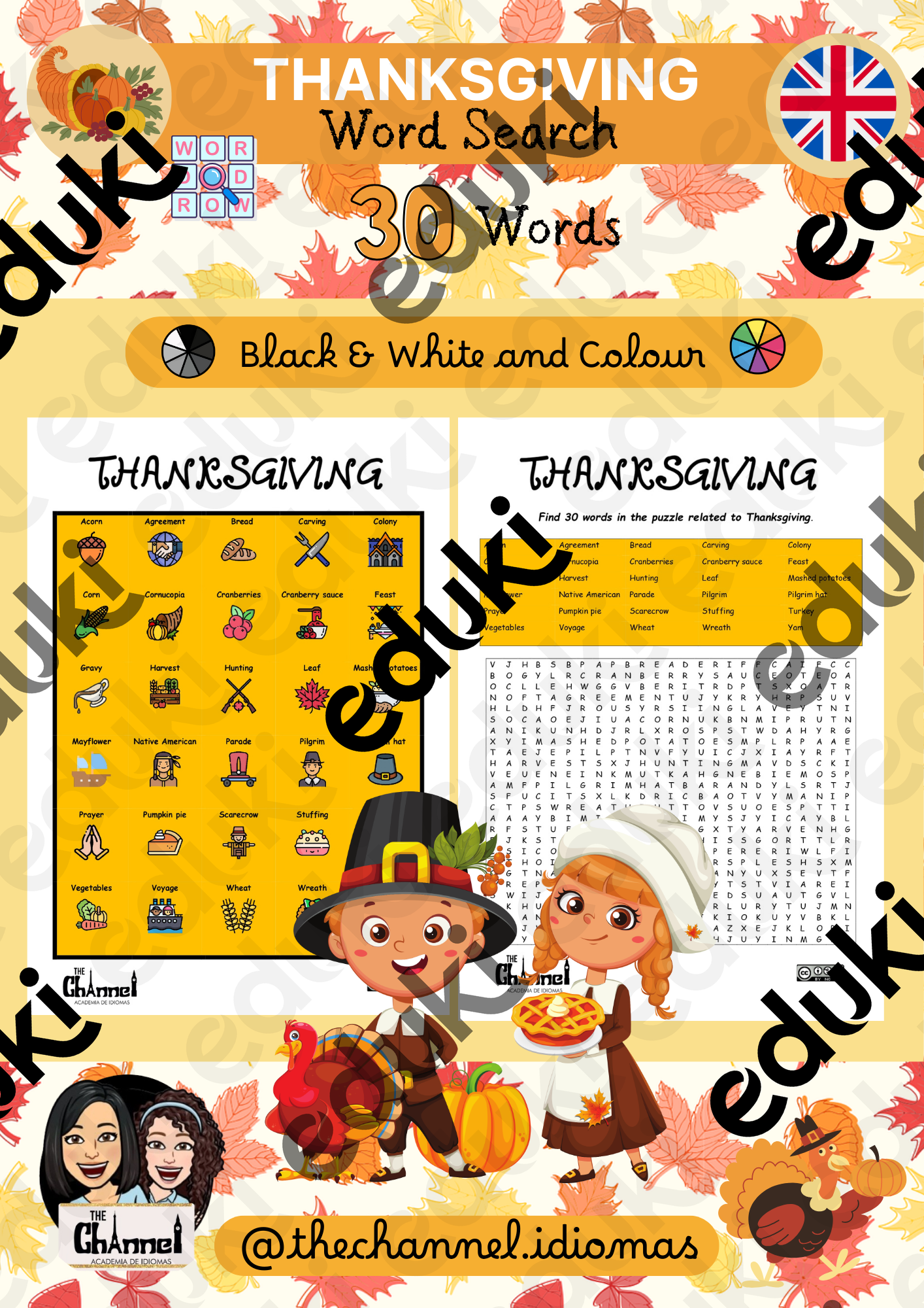 THANKSGIVING – Visual Dictionary & Word Search (30 Words) - Ressource ...
