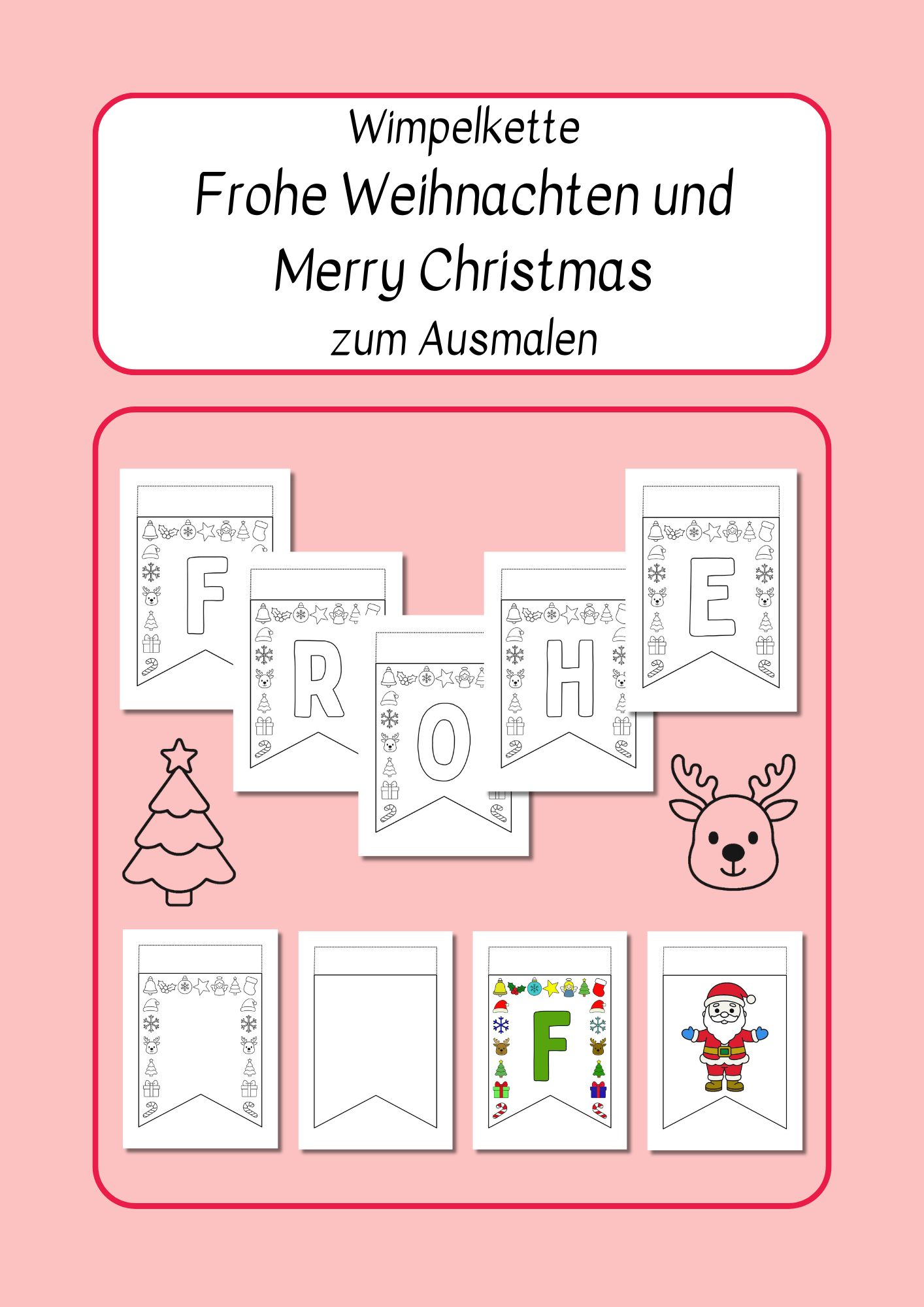 Wimpelkette Frohe Weihnachten zum Ausmalen – Unterrichtsmaterial in den ...
