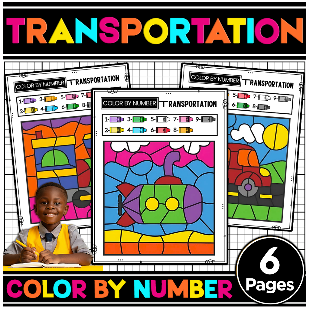 Transportation Color By NUMBER Worksheets | Number Recognition Practice ...