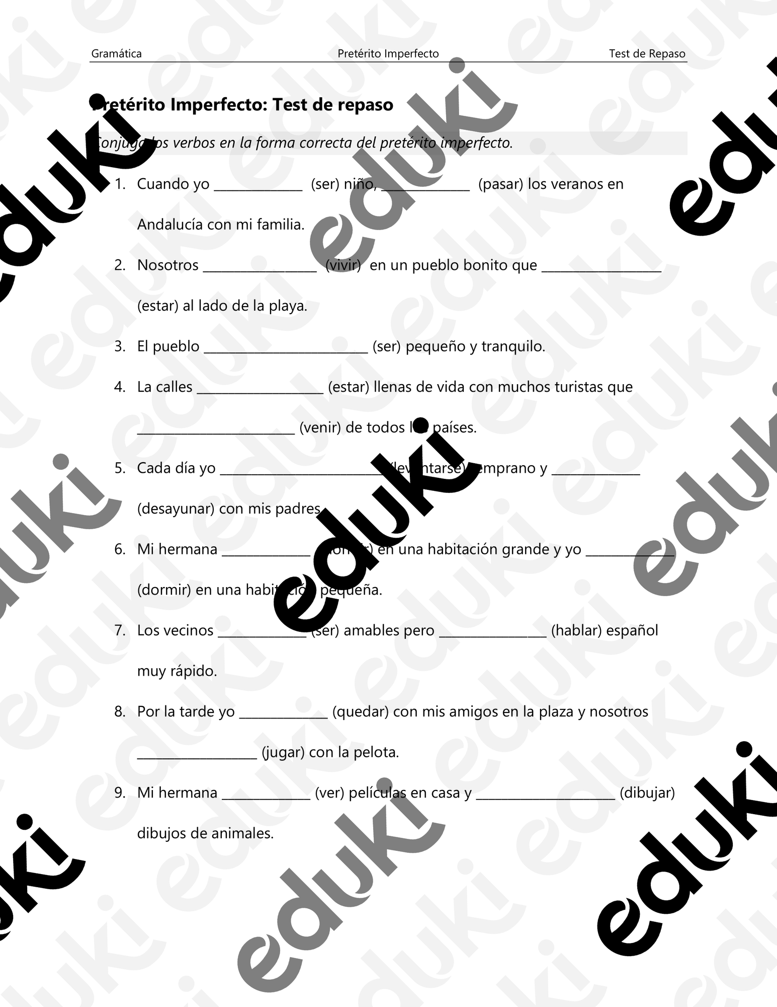 Pretérito Imperfecto – Test de repaso (Conjugación ...