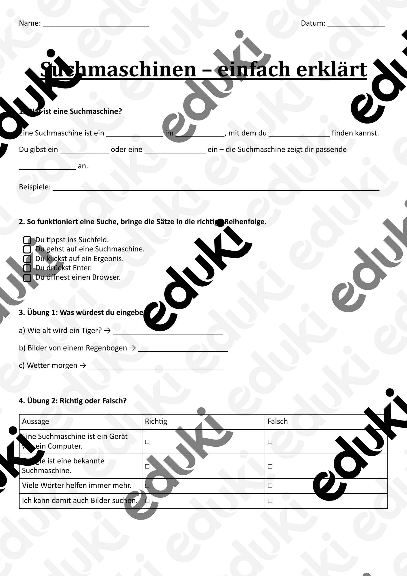 DGB Suchmaschinen Arbeitsblatt – Unterrichtsmaterial im Fach Digitale Bildung