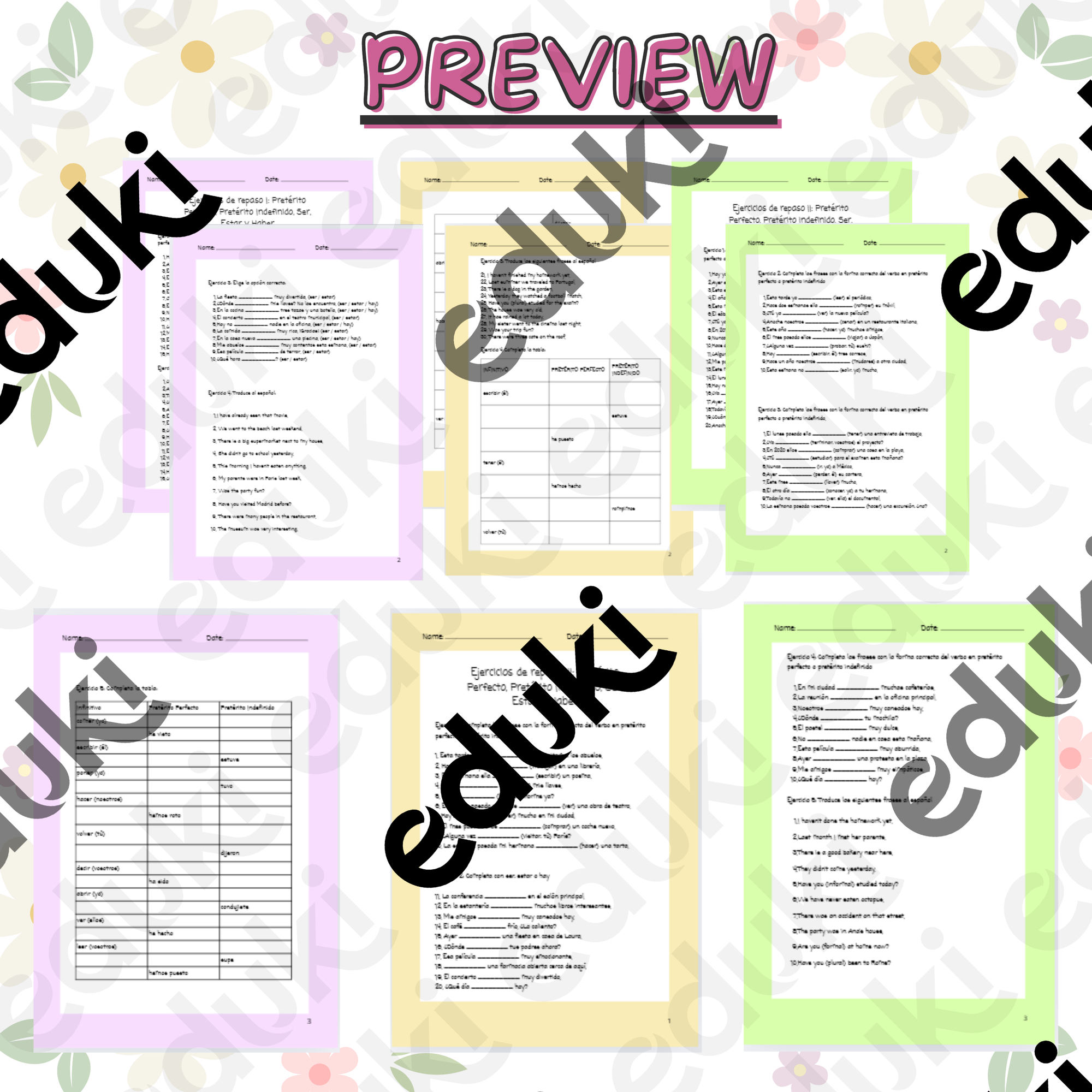 Repaso pretérito perfecto, indefinido, ser estar hay -ELE - material de ...
