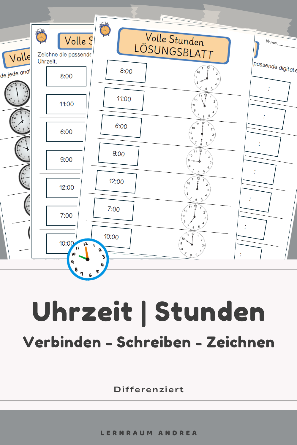 Uhrzeit: Volle Stunden - Analog & Digital | Differenziert - verbinden ...