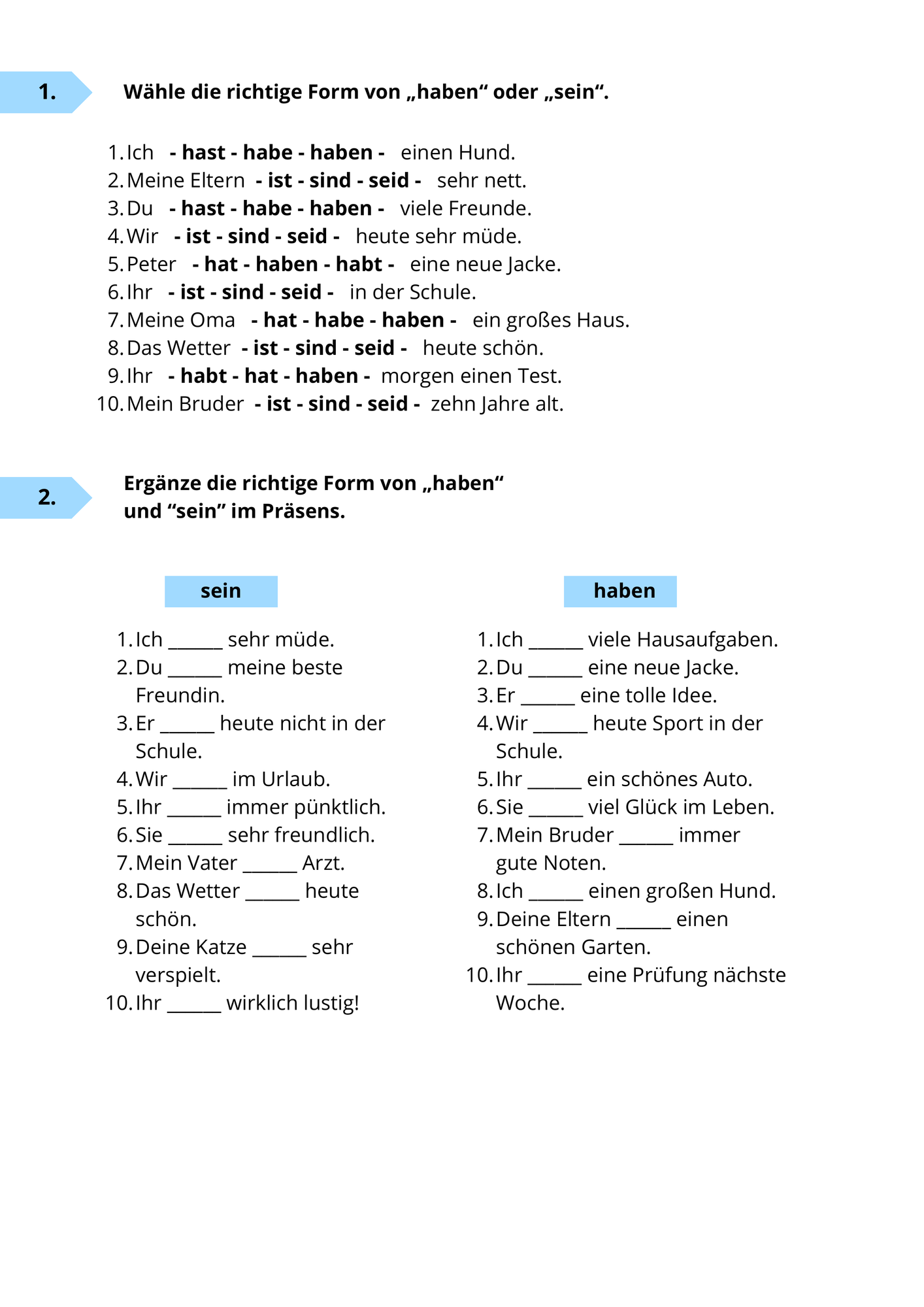 haben oder sein – Übungen im Präsens & Präteritum (A1/A2 ...