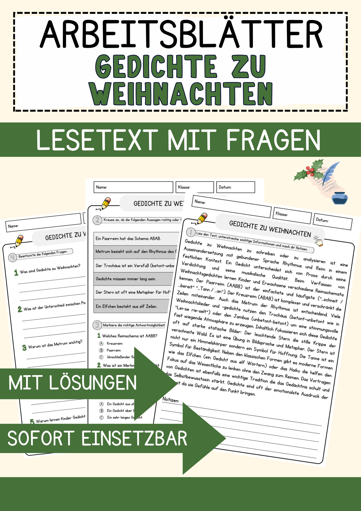 Gedichte zu Weihnachten Weihnachten und Winter Lesetext mit Richtig ...