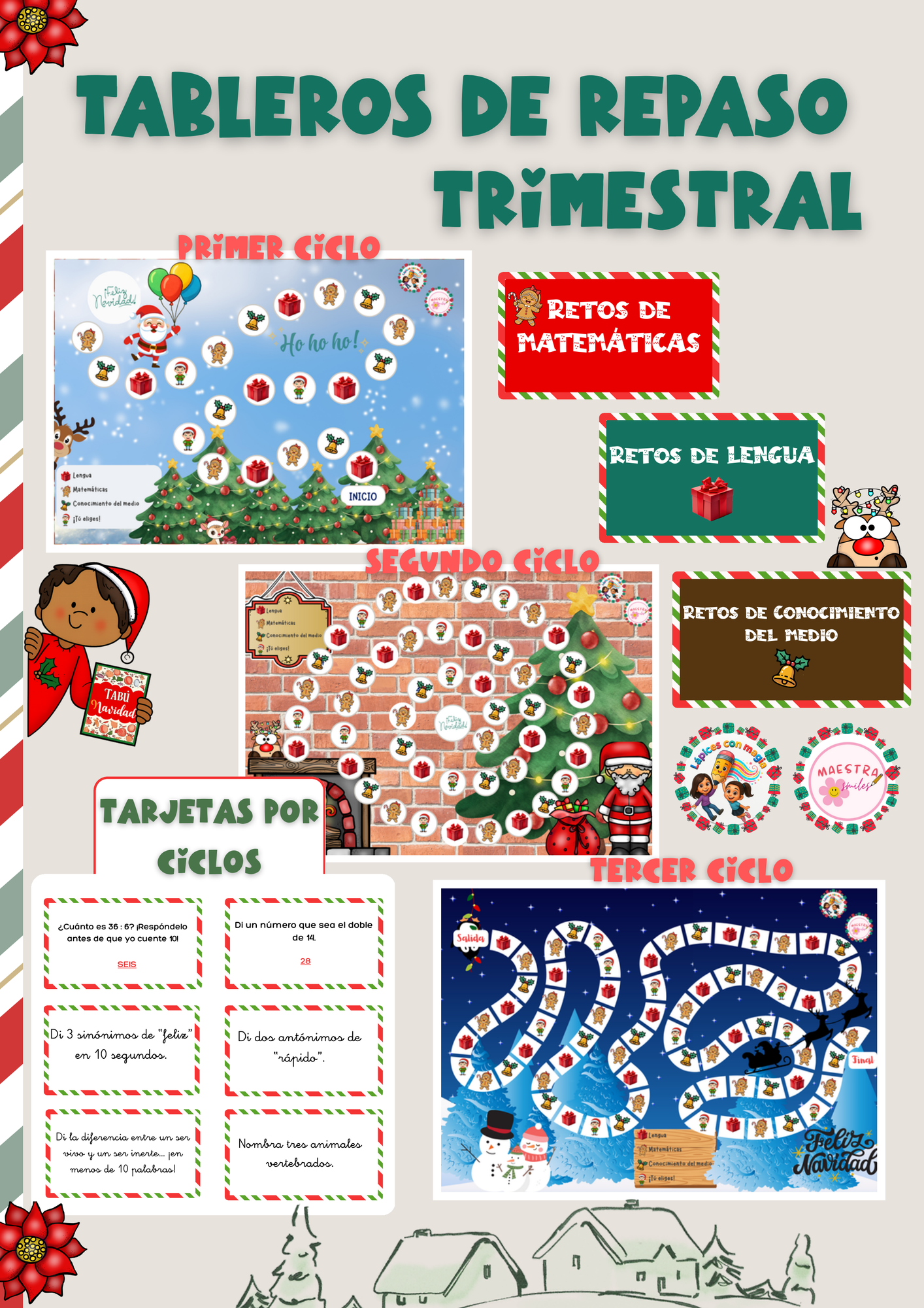 Repaso trimestral. Tablero navideño - material didáctico de las ...