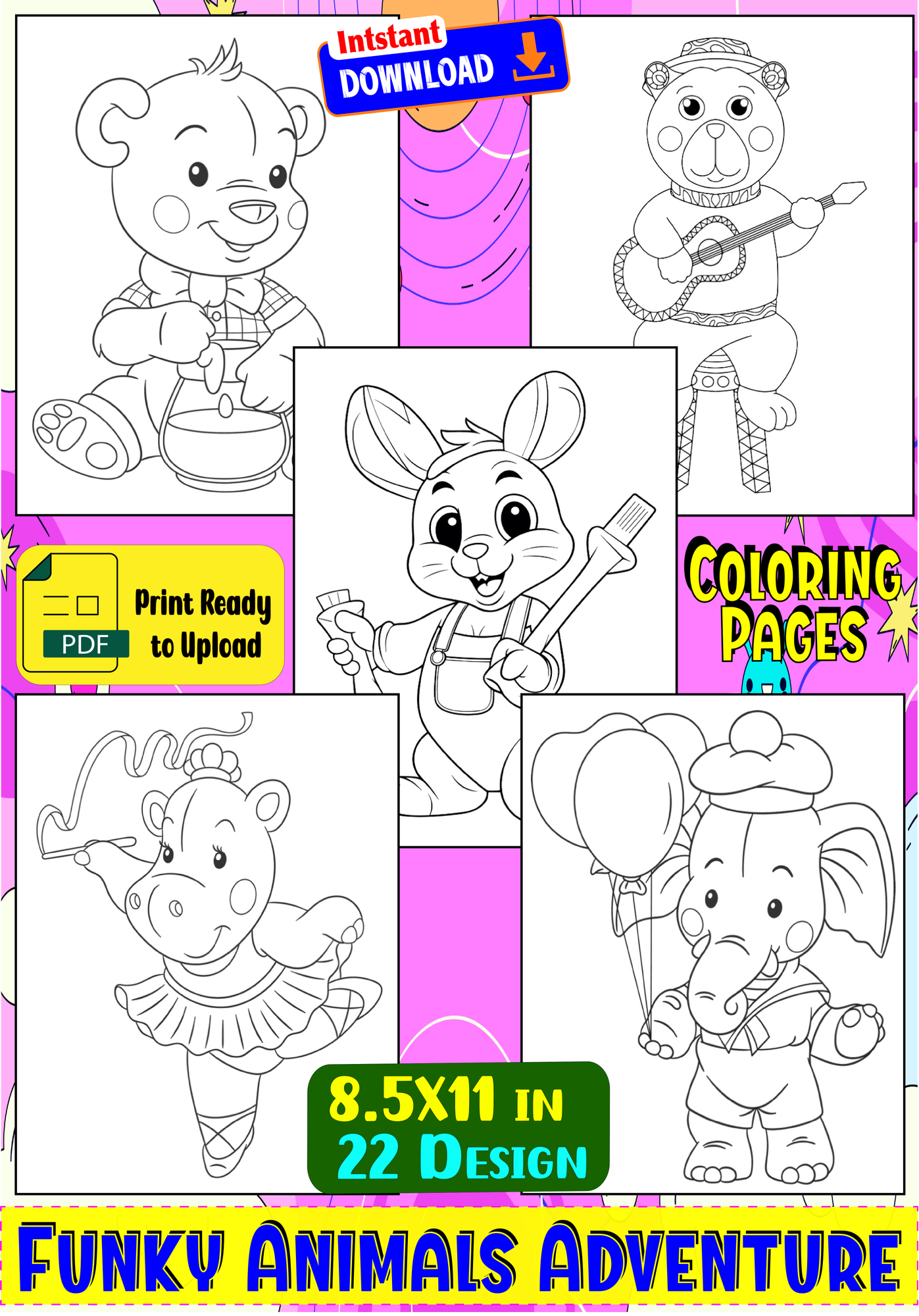 Funky Animals Coloring Pages Adventure - Ressource pédagogique pour ton ...