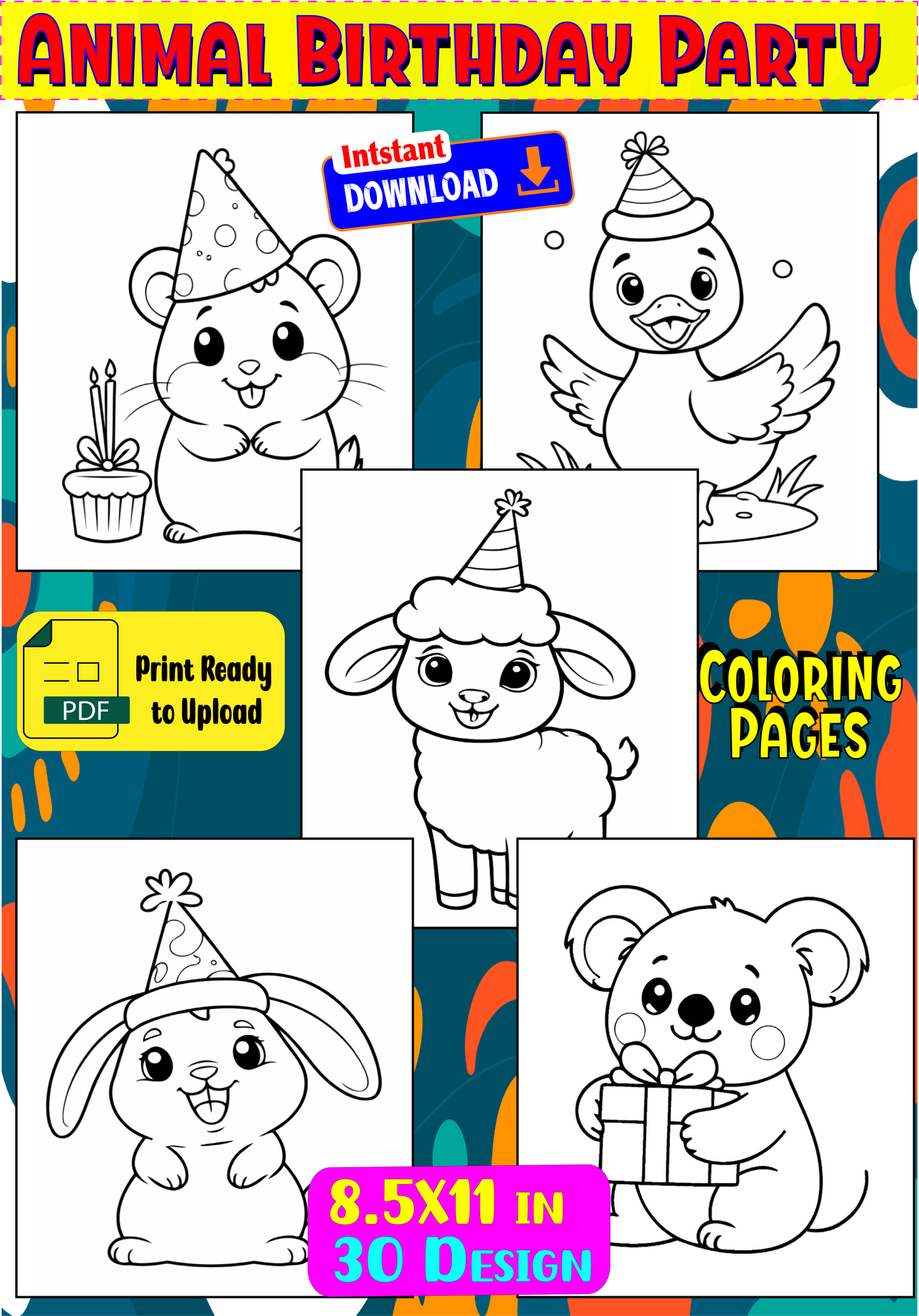 Animal Birthday Party Coloring Pages - Ressource pédagogique pour ton ...
