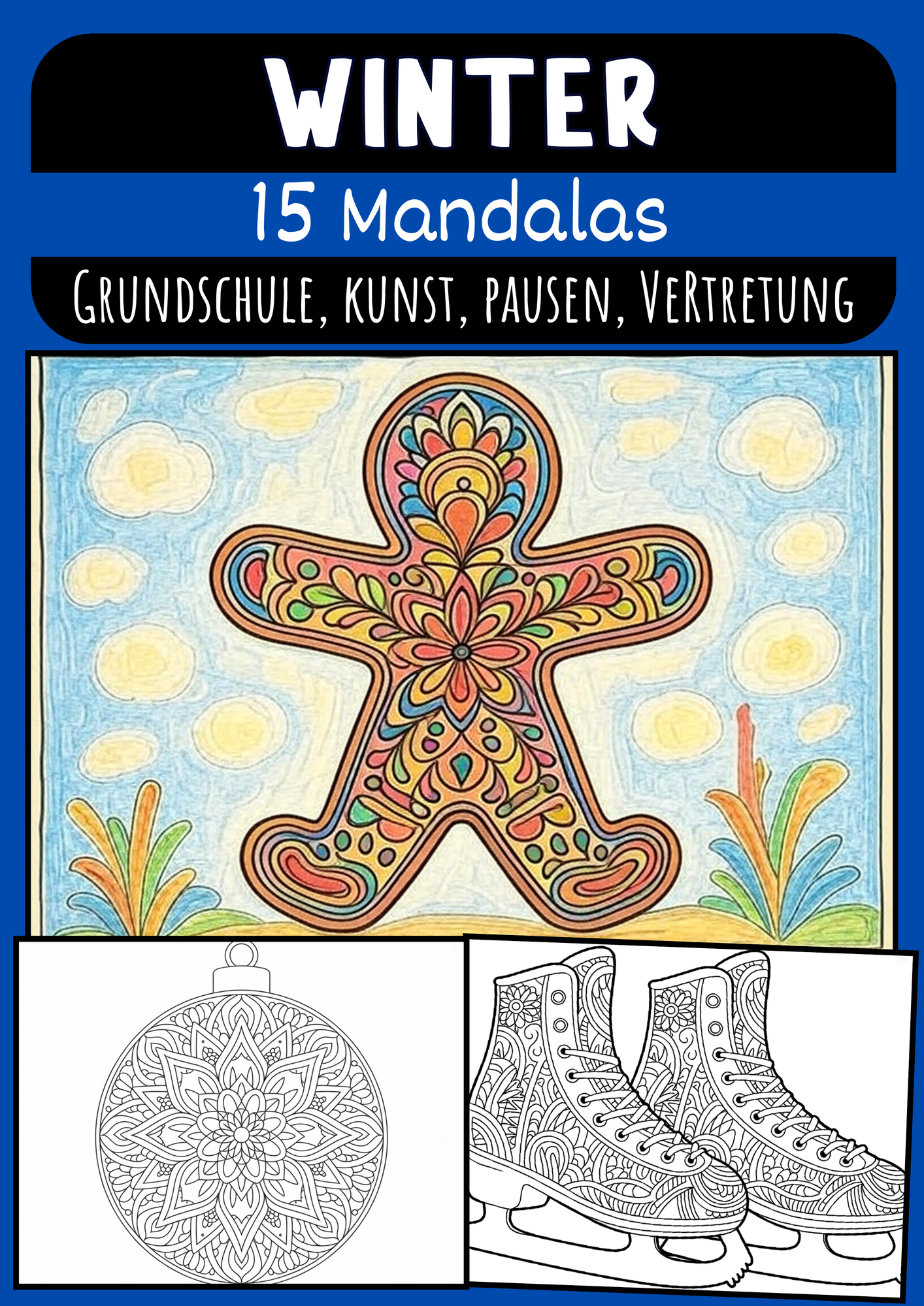 Winter Mandalas für Kinder Ausmalbilder für Grundschule Kunst – Unterrichtsmaterial im Fach Kunst