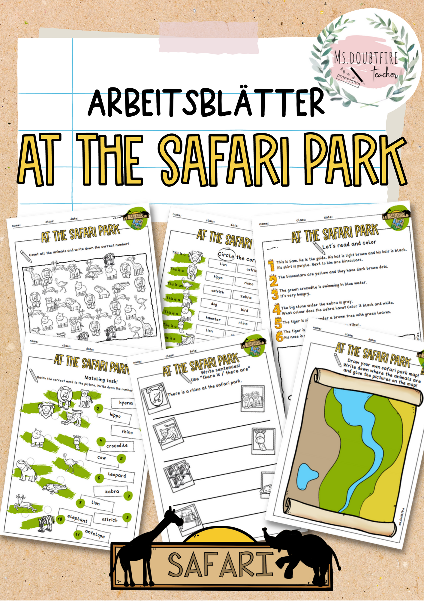 Safari animals I Worksheets (Gli animali del safari: esercizi ...
