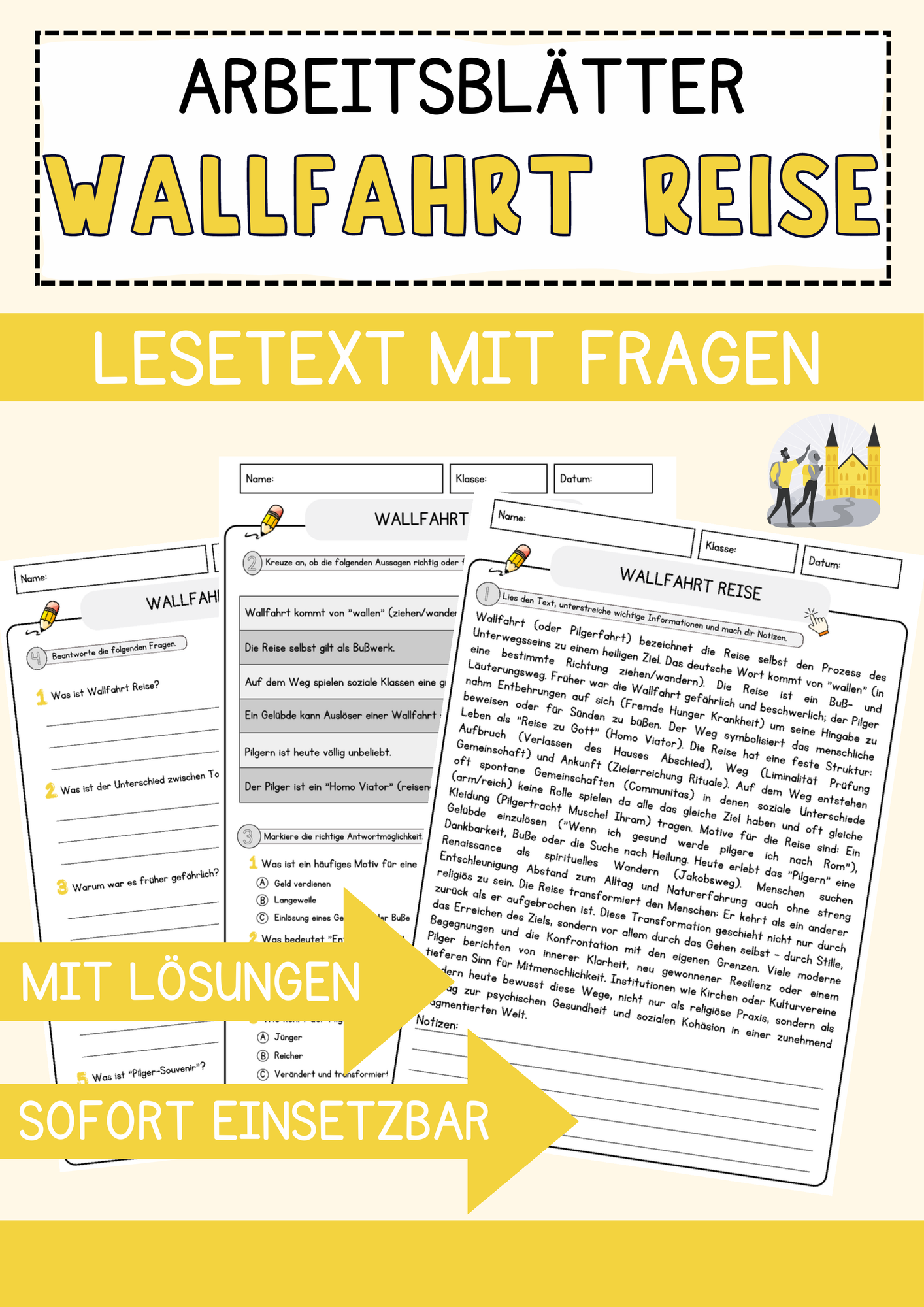 Wallfahrt Reise Religion Arbeitsblätter mit Fragen + Lösungen Lesetext ...