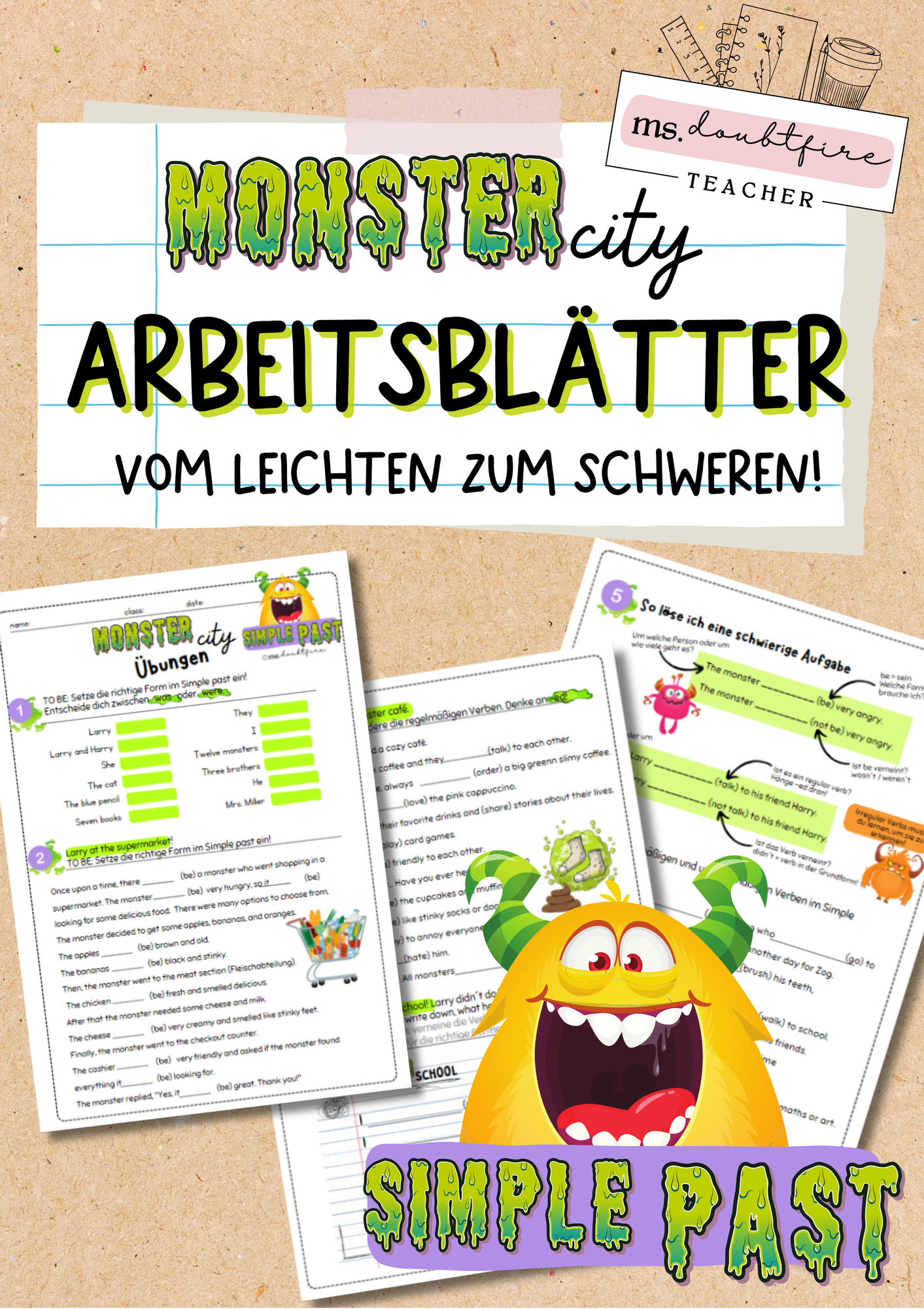 Simple Past: Monster Worksheets (Schede di lavoro sul "Simple Past ...