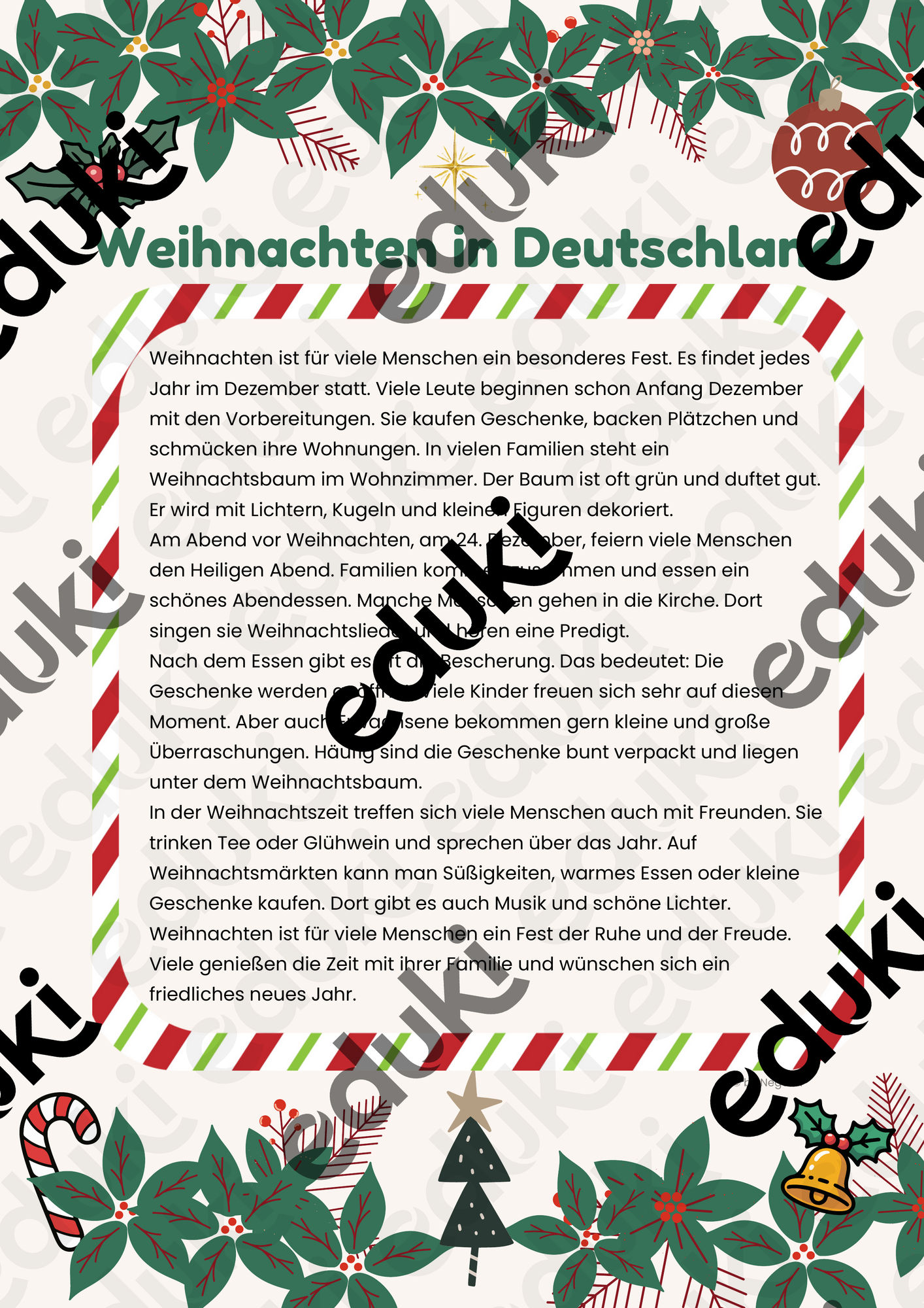Leseverstehen: Weihnachten in Deutschland (A1/A2) – Unterrichtsmaterial ...