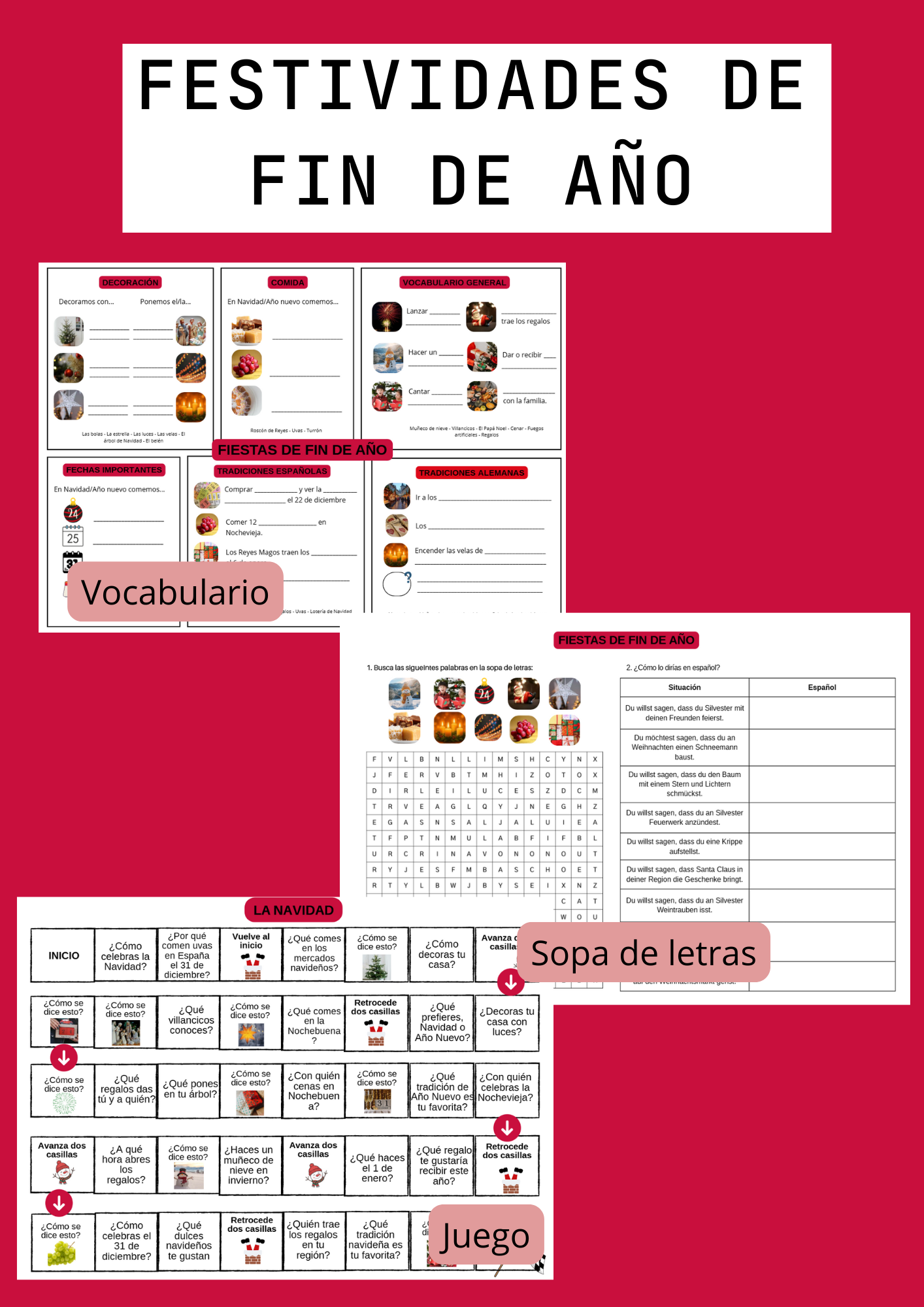 La navidad y el año nuevo: Wortschatz und Spiel – Unterrichtsmaterial ...