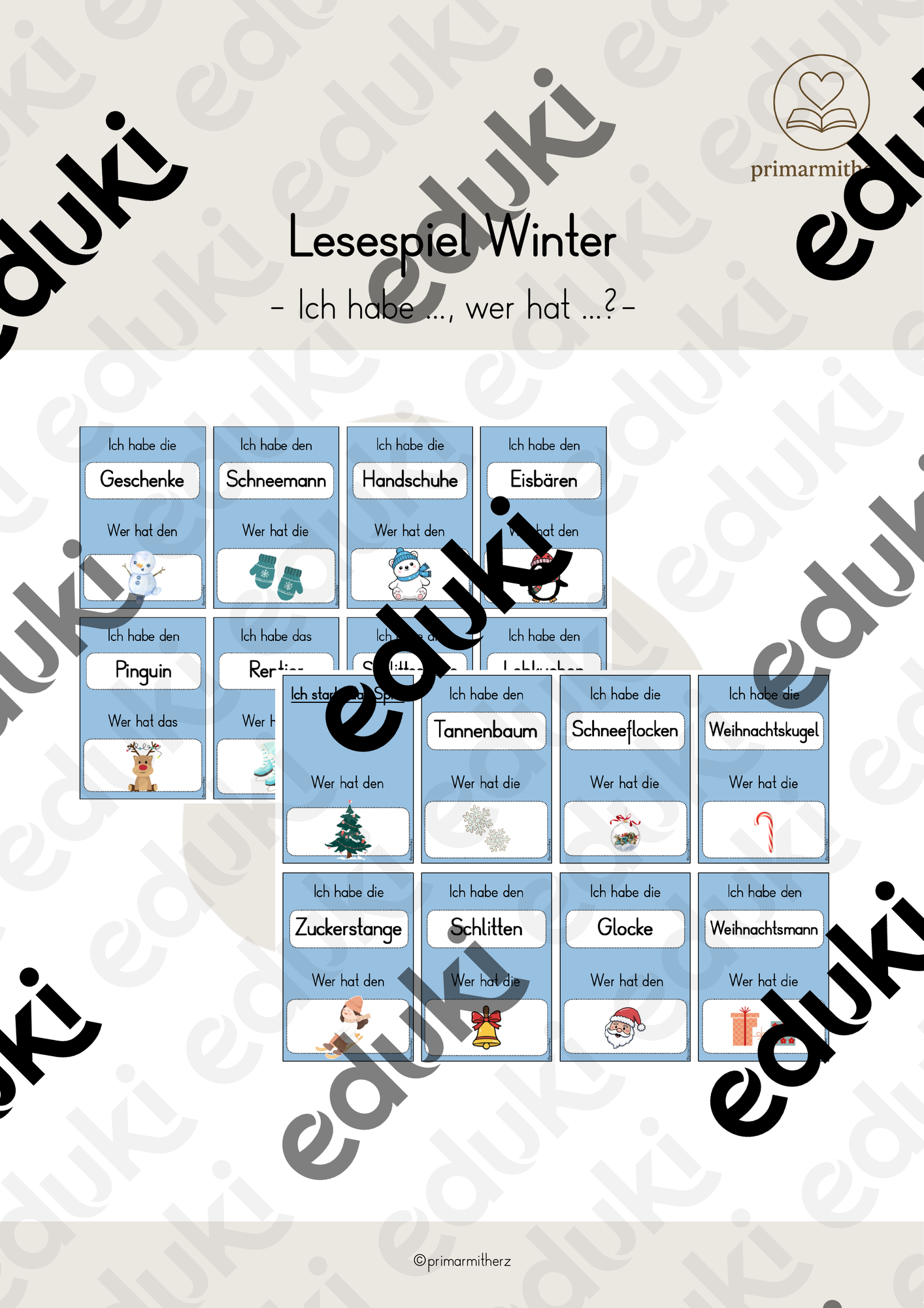 Lesespiel Ich habe ..., wer hat...? Winter / Weihnachten ...