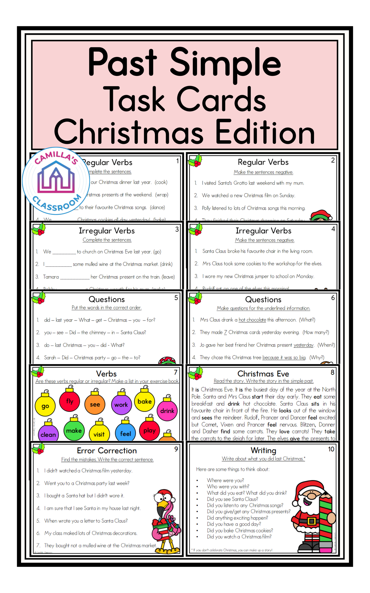 Past Simple Task Cards & Puzzles - Christmas Edition - Materiale ...