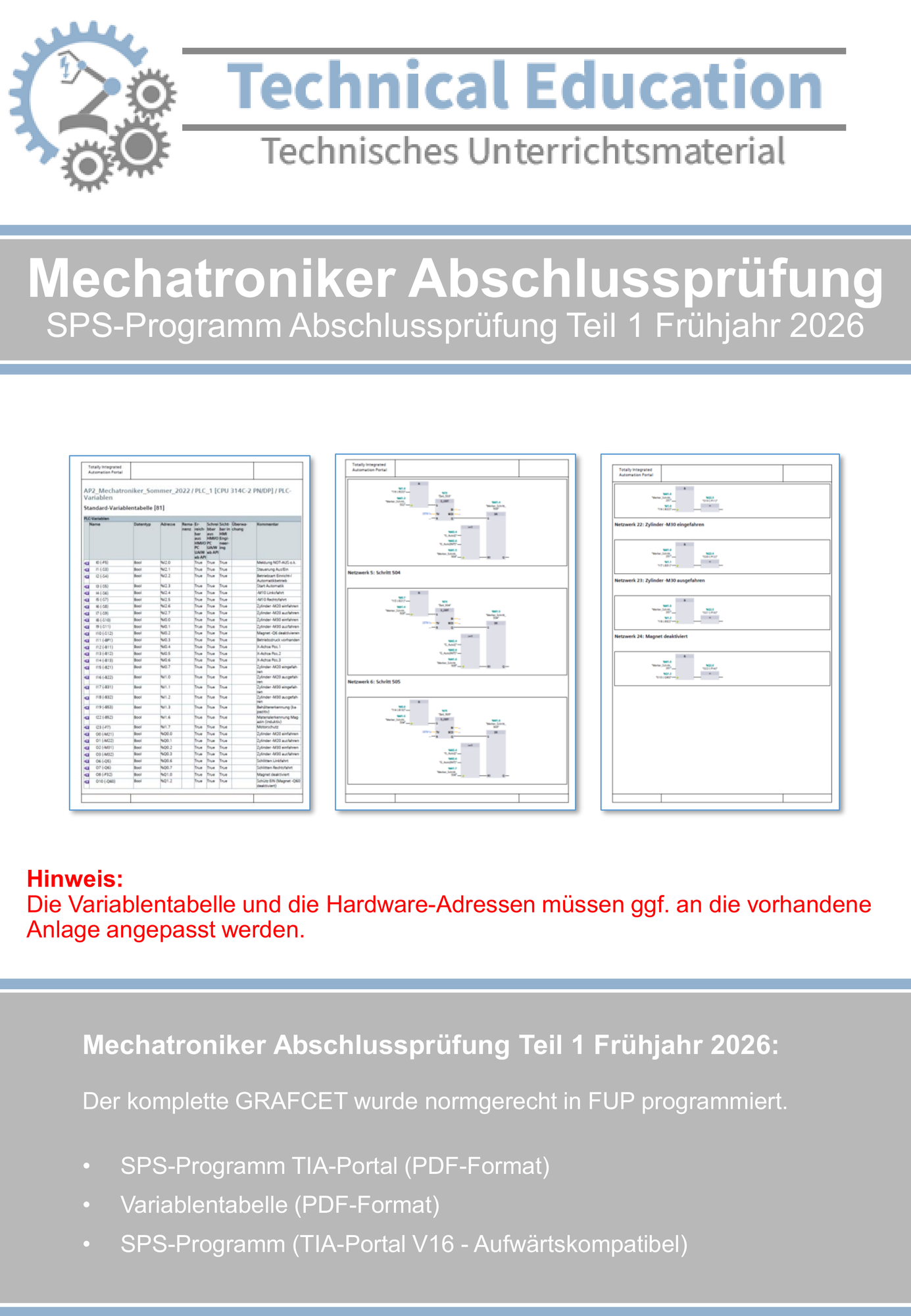Abschlussprüfung Mechatroniker AP1 Frühjahr 2026 SPS-Programm ...