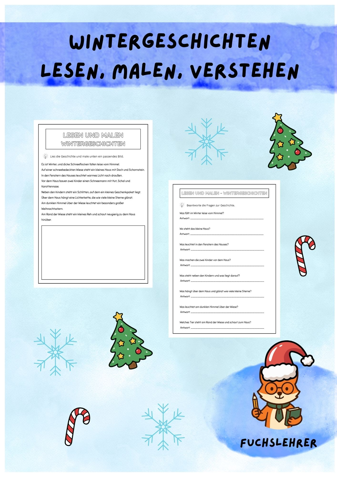 Lesen und Malen zum Thema Winter und Weihnachten - mit Aufgaben zum ...