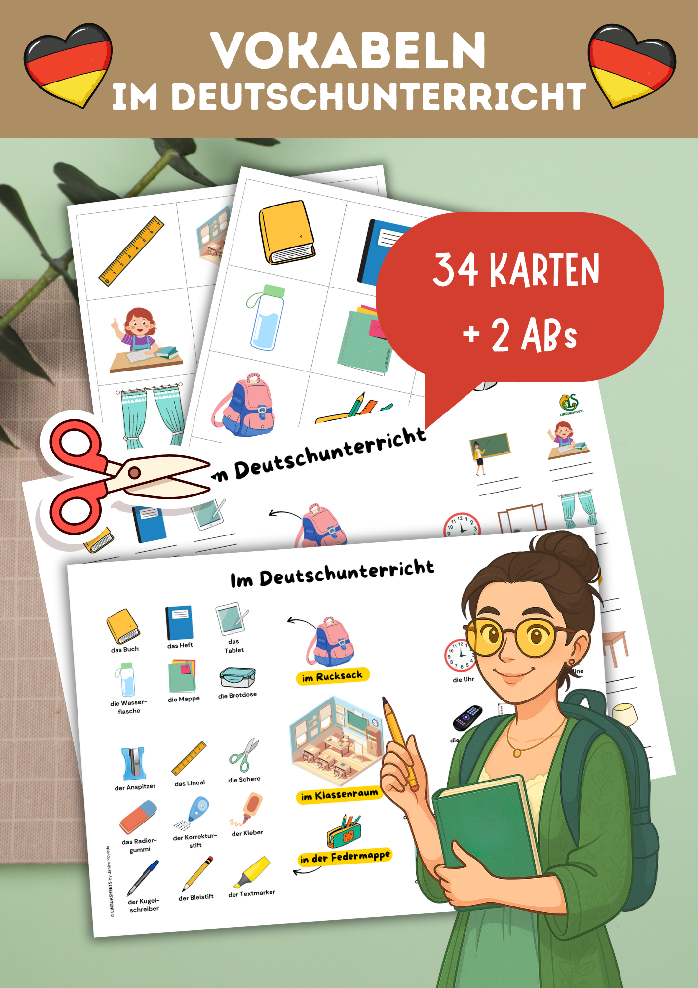 DAF/DAZ VOKABELN - Im Deutschunterricht (2 ABs & 34 Karten ...