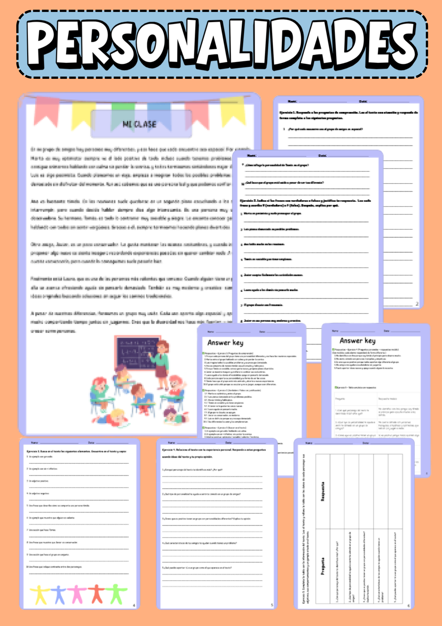 Spanish Personality Adjectives Reading sin+inf+gerundio - material de ...