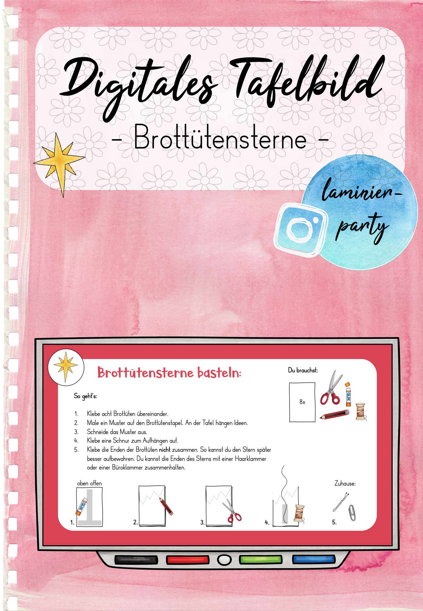 Digitales Tafelbild: Brottütensterne – Unterrichtsmaterial im Fach Kunst