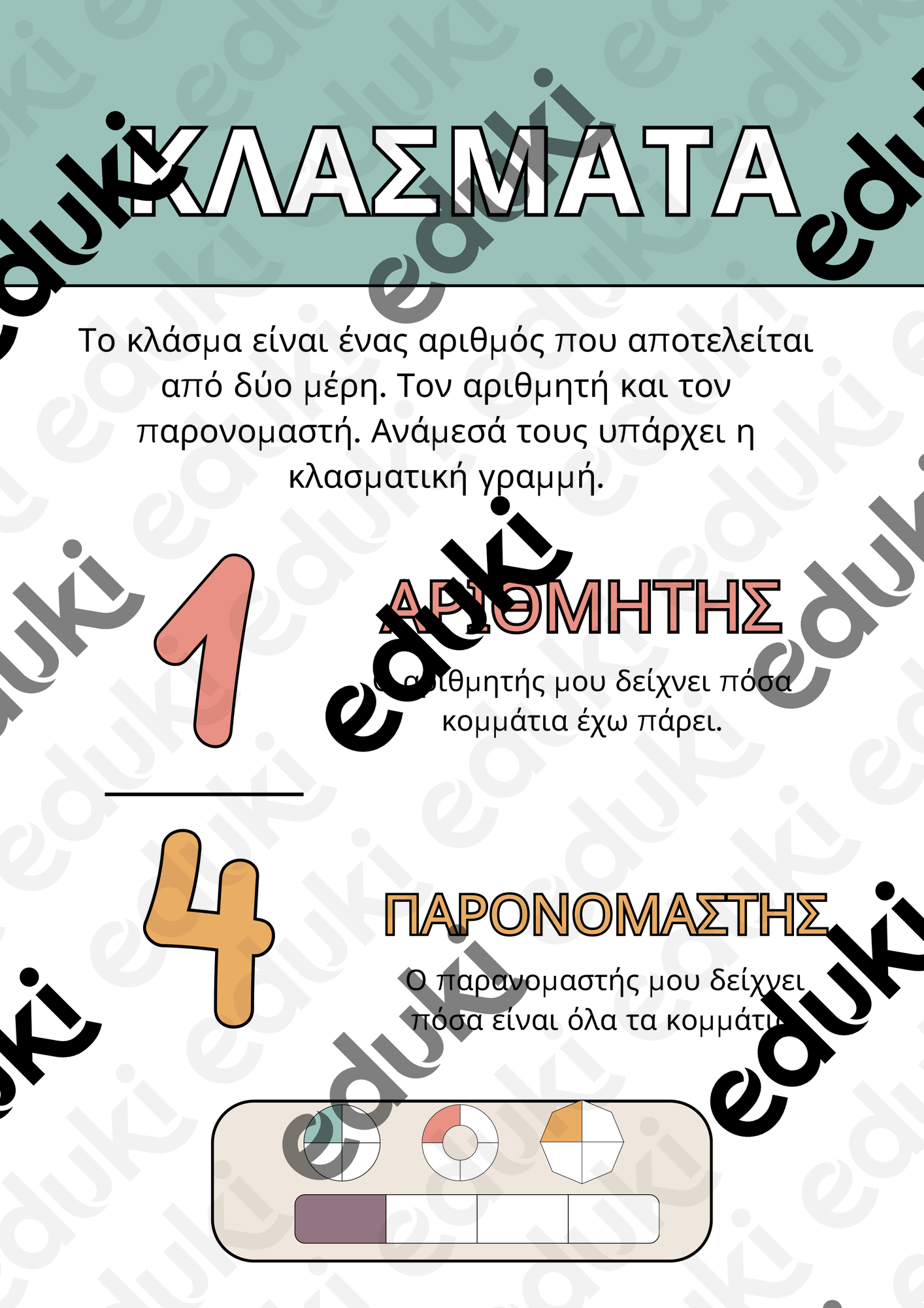 Κλάσματα - Εκπαιδευτικό υλικό για το μάθημα