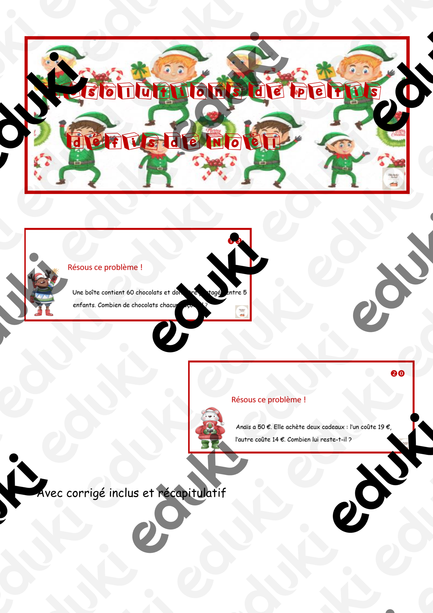 SELL CAT petits défis de Noel P3 - CE2 - Ressource pédagogique pour ton ...