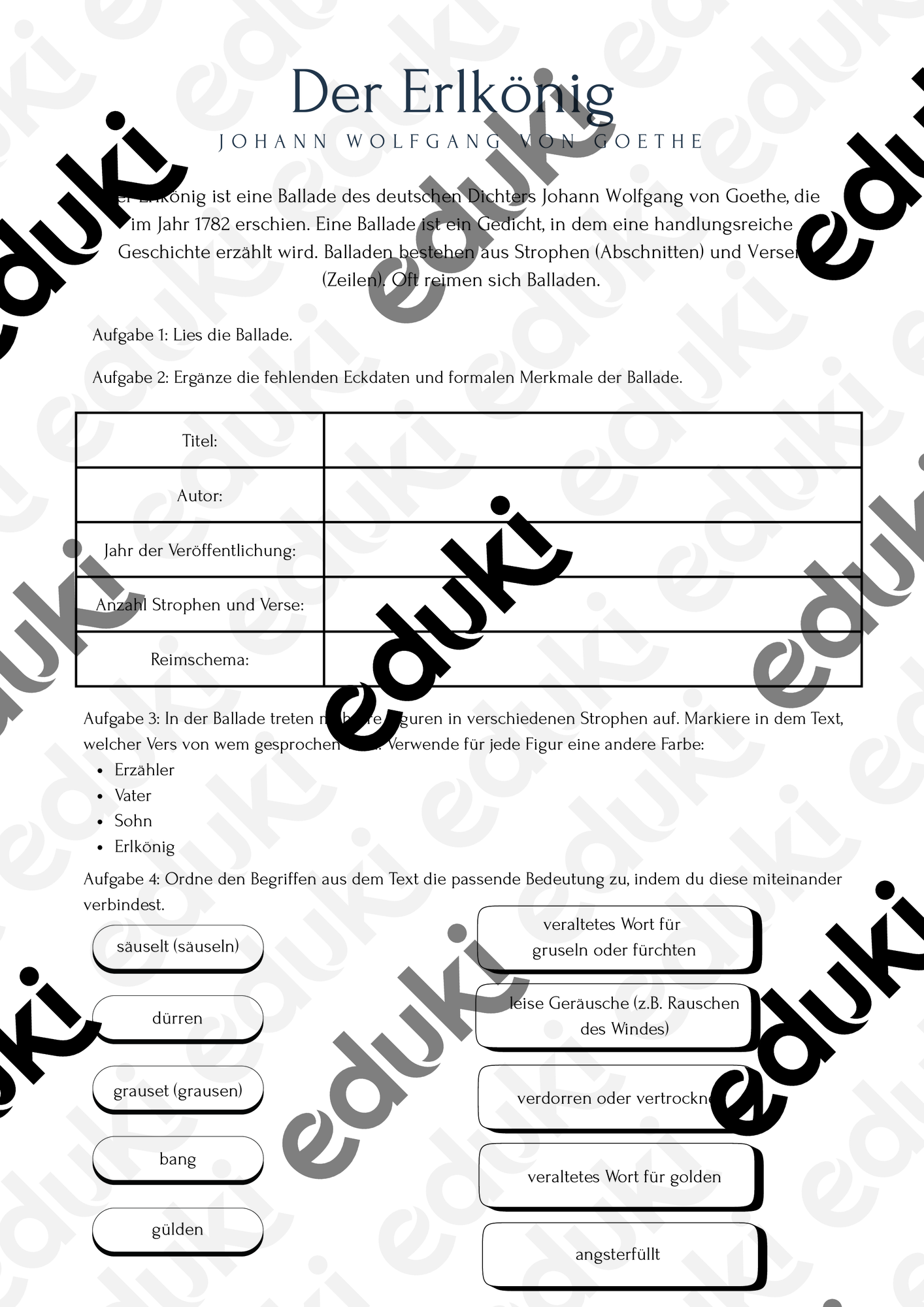 Erlkönig - Eine Ballade erschließen – Unterrichtsmaterial im Fach Deutsch