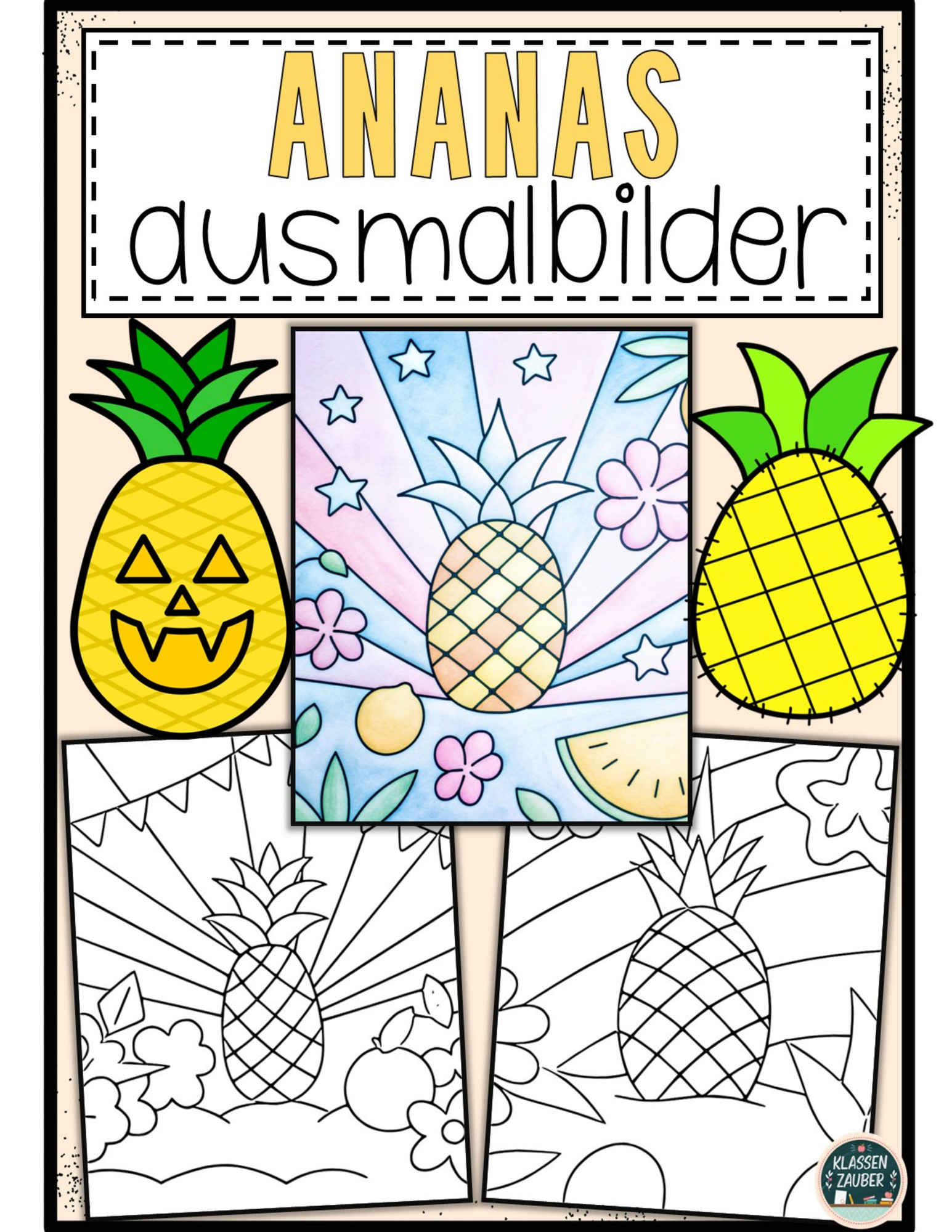 Bunte Ananas – Ausmalspaß für Kinder – Unterrichtsmaterial im Fach ...