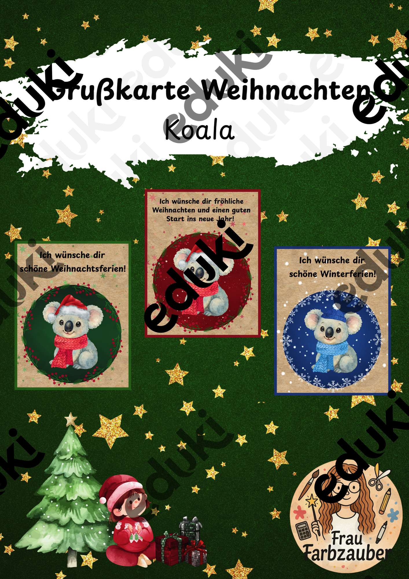 Grußkärtchen Weihnachten Winterferien Koala – Unterrichtsmaterial im ...