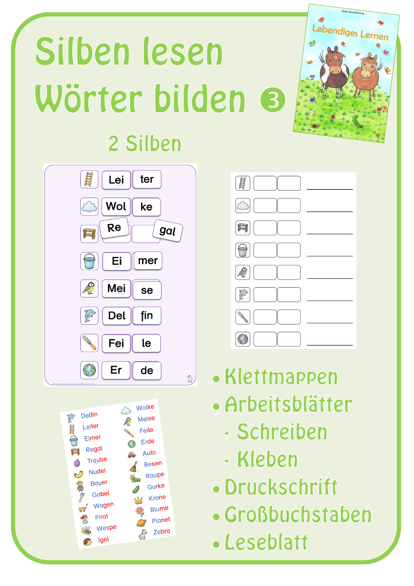 Silben lesen & Wörter bilden 3 (Klettmappe & AB) - 2 Silben ...