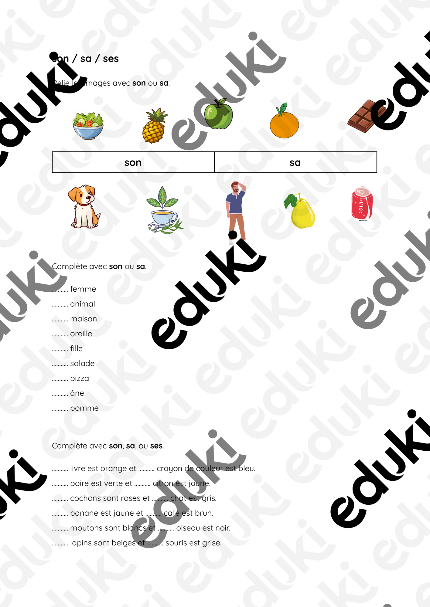 son/sa/ses - grammaire français – Unterrichtsmaterial im Fach Französisch