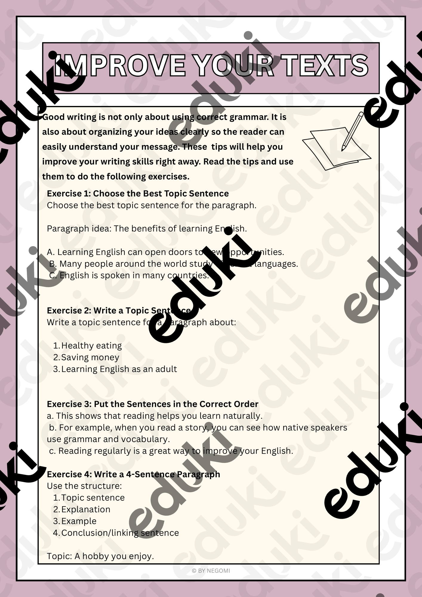 Improve your texts: Tips and exercises (ab A2) – Unterrichtsmaterial im ...
