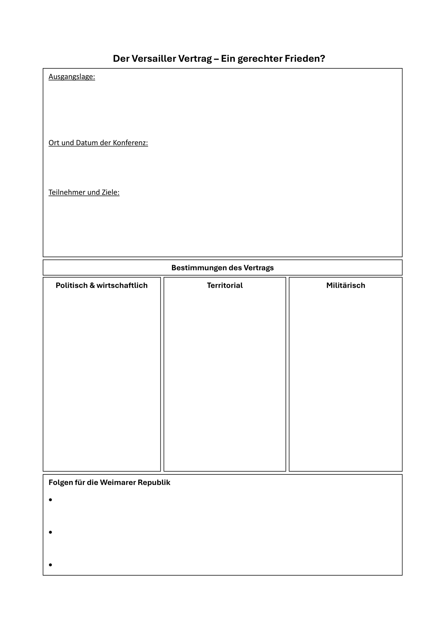 Arbeitsblatt + Quelle: Der Versailler Vertrag – Unterrichtsmaterial im Fach Geschichte