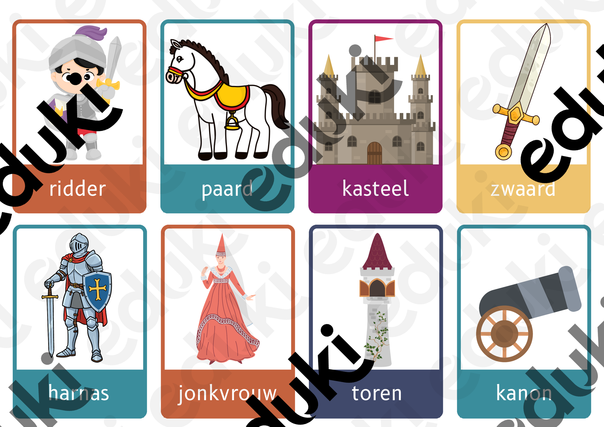Woordkaarten ridders - Lesmateriaal in het vak Nederlands