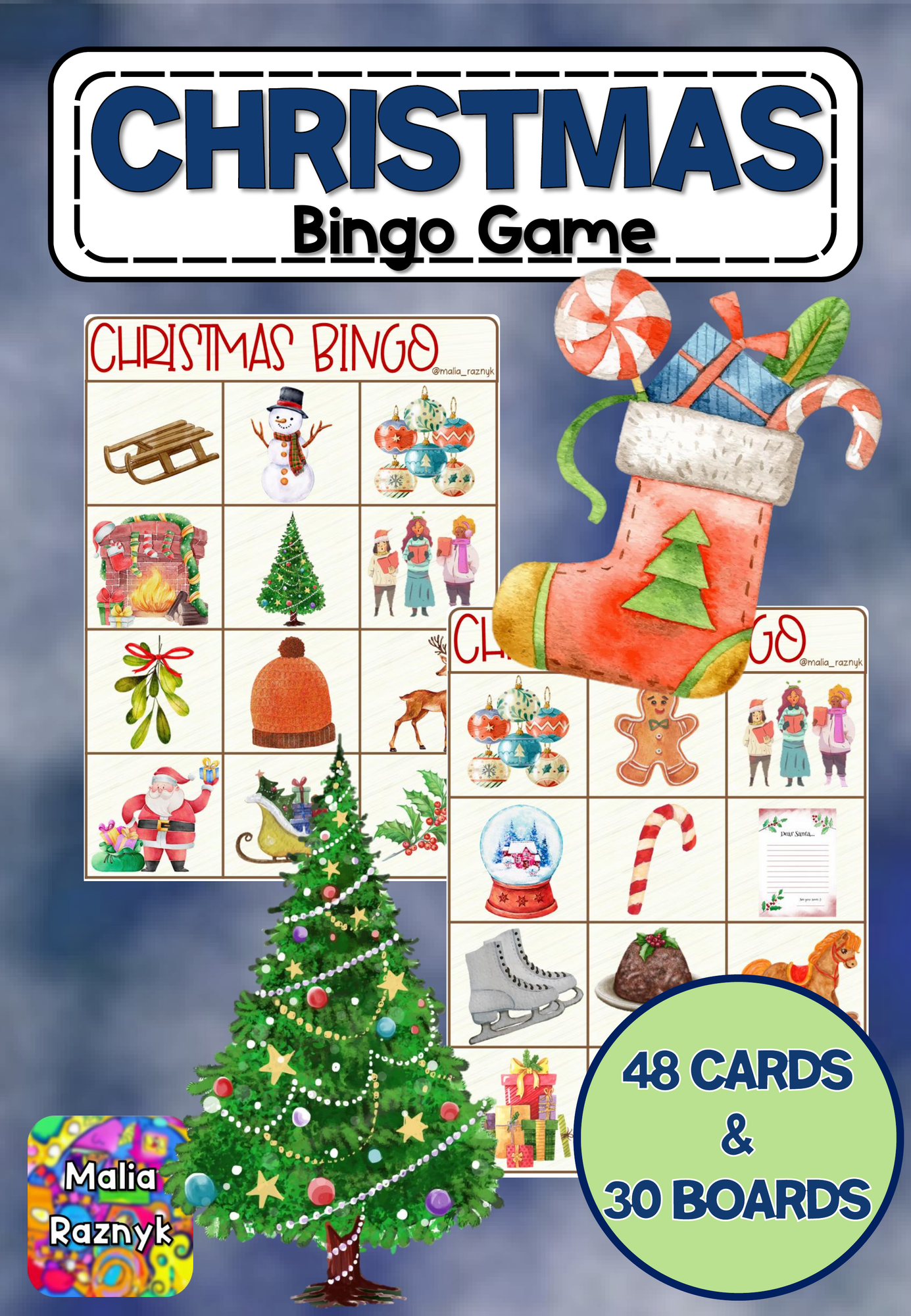 Christmas Bingo Game with classic elements - Bingo Navidad - material ...